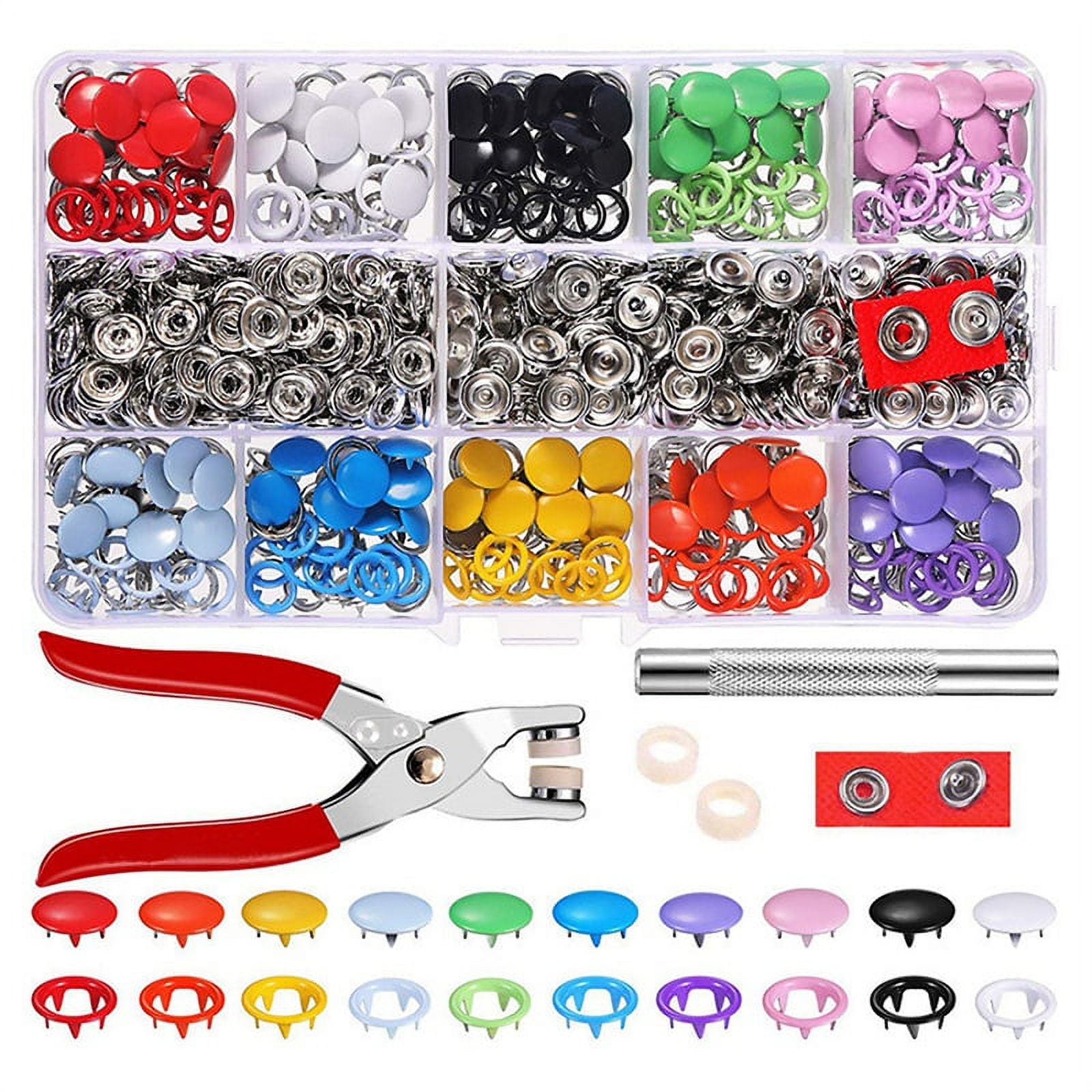 Plier Tool + 100 Sets 10 Colors Metal Sewing Buttons Hollow Solid Studs ...