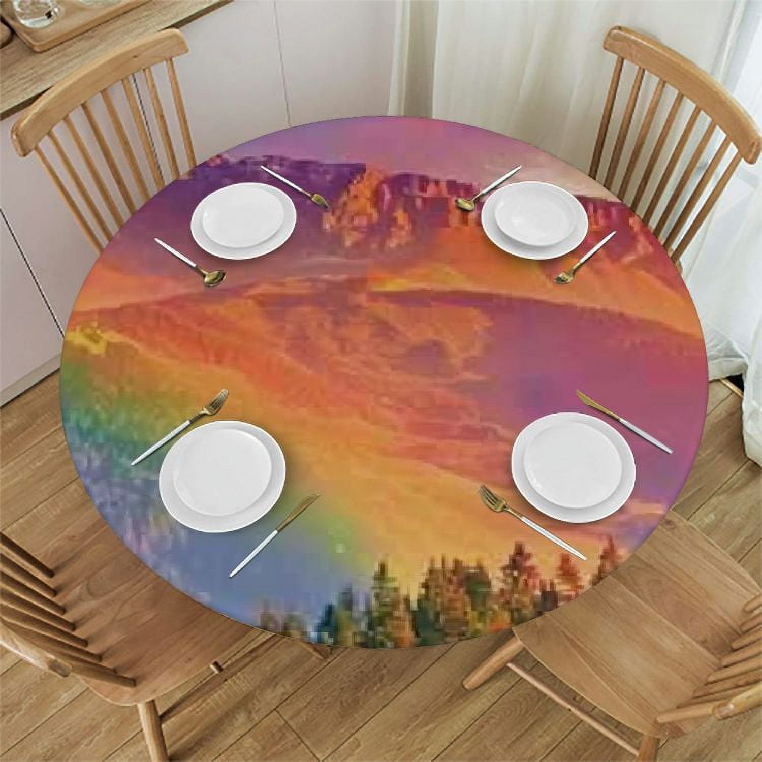 Plloopoed Circular Tablecloth Polyester Circular Forest Lake River ...