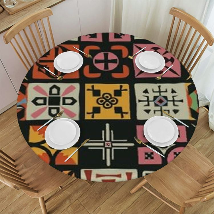 Plo0ole Mosaic Elements Round Tablecloth Different Traditional Collage ...