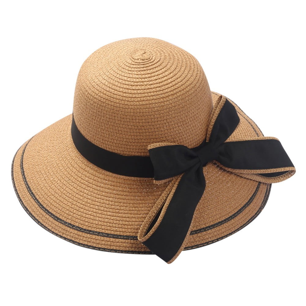 Ploknplq Hats Straw Hat Floppy Foldable Ladies Women Bow Straw Beach ...