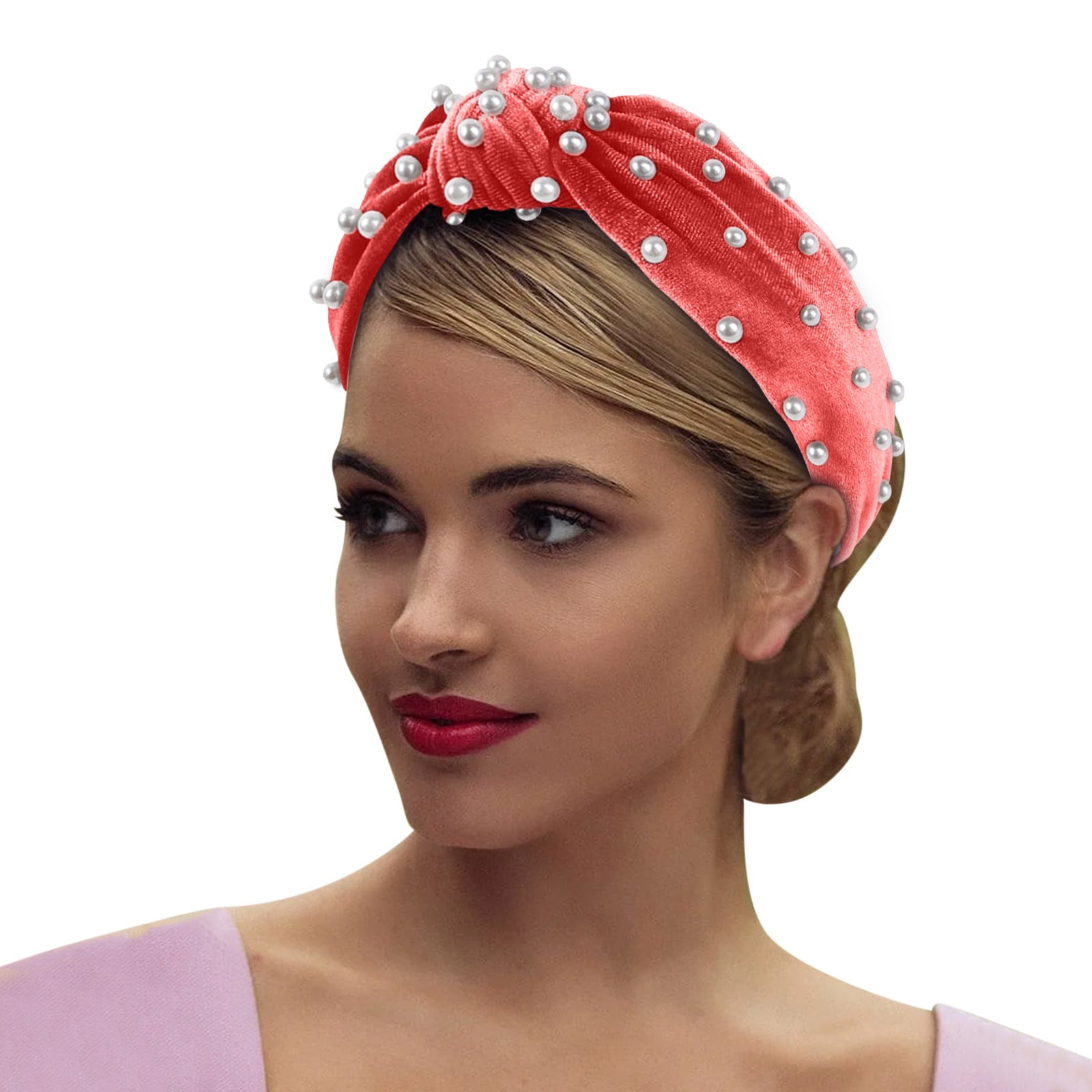 Ploknplq Headband Bandana Knotted Nail Pearl Headband Retro Middle Knot ...