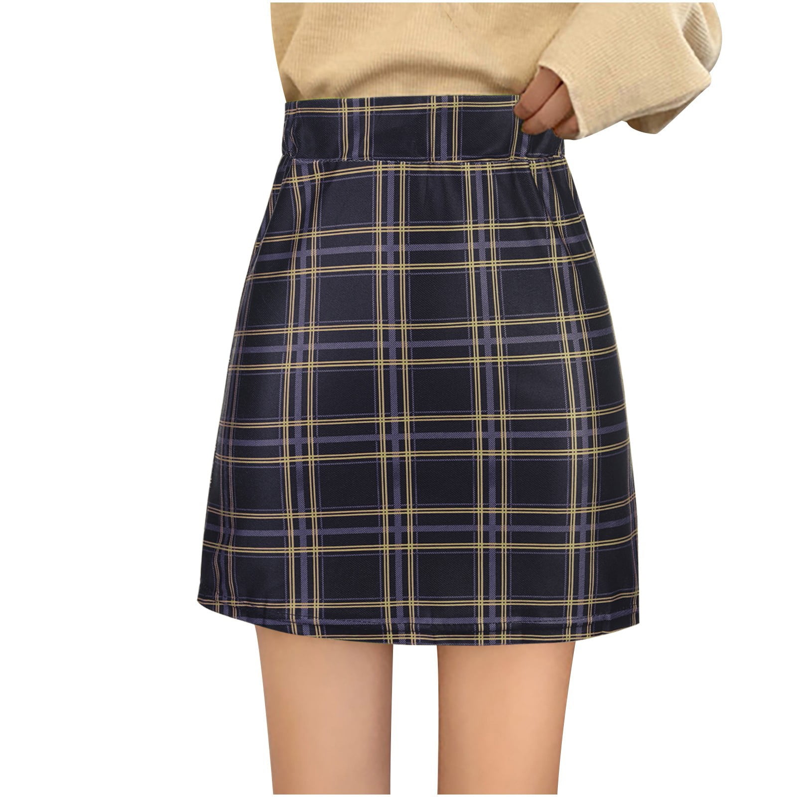Ploknplq Kilt Plaid Mini Skirt for Women Tartan Mini Length Plaid ...
