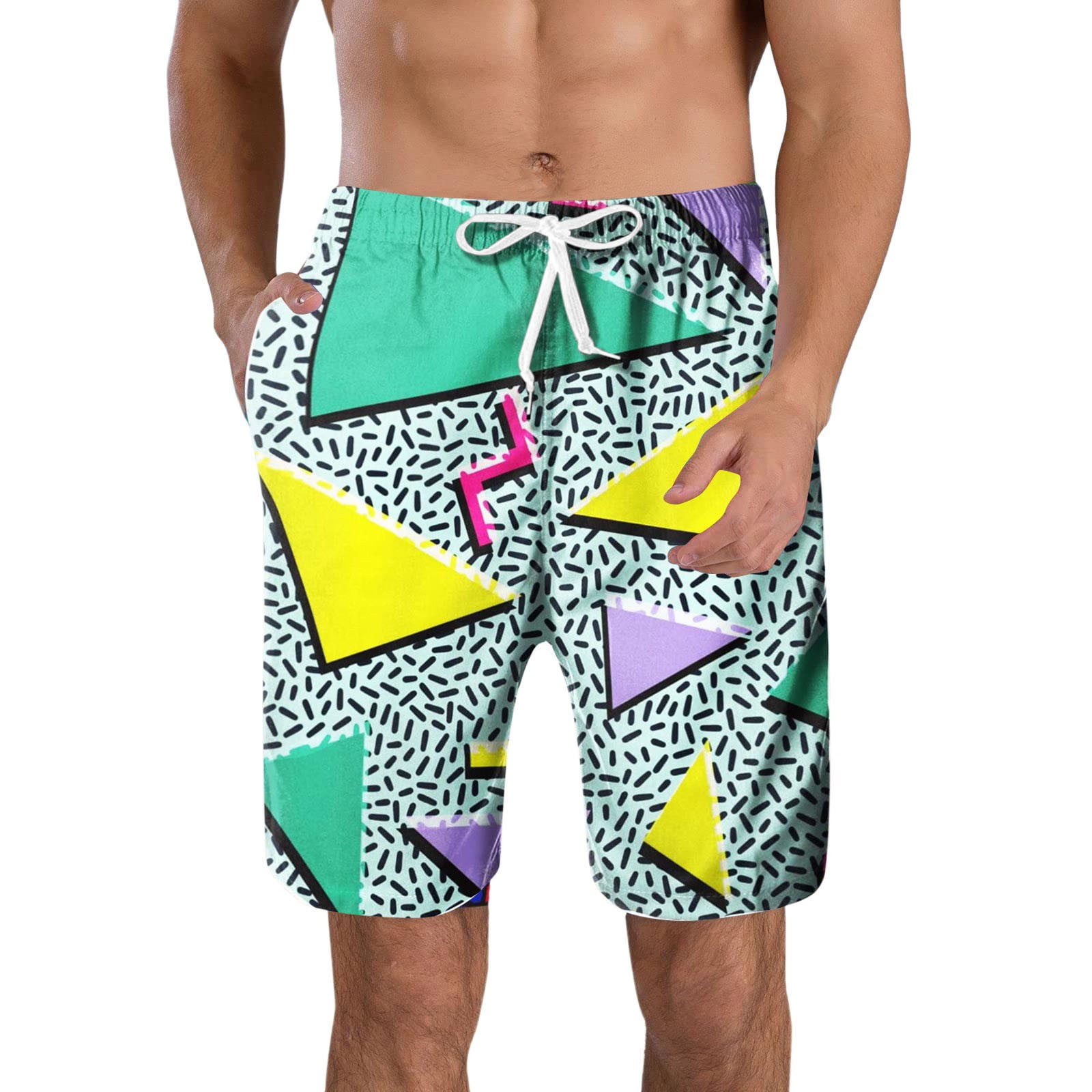Ploknplq Mens Bathing Suit Swimsuit Mens 80s 90s Swim Shorts Retro Fun Novelty Party Shorts Mesh