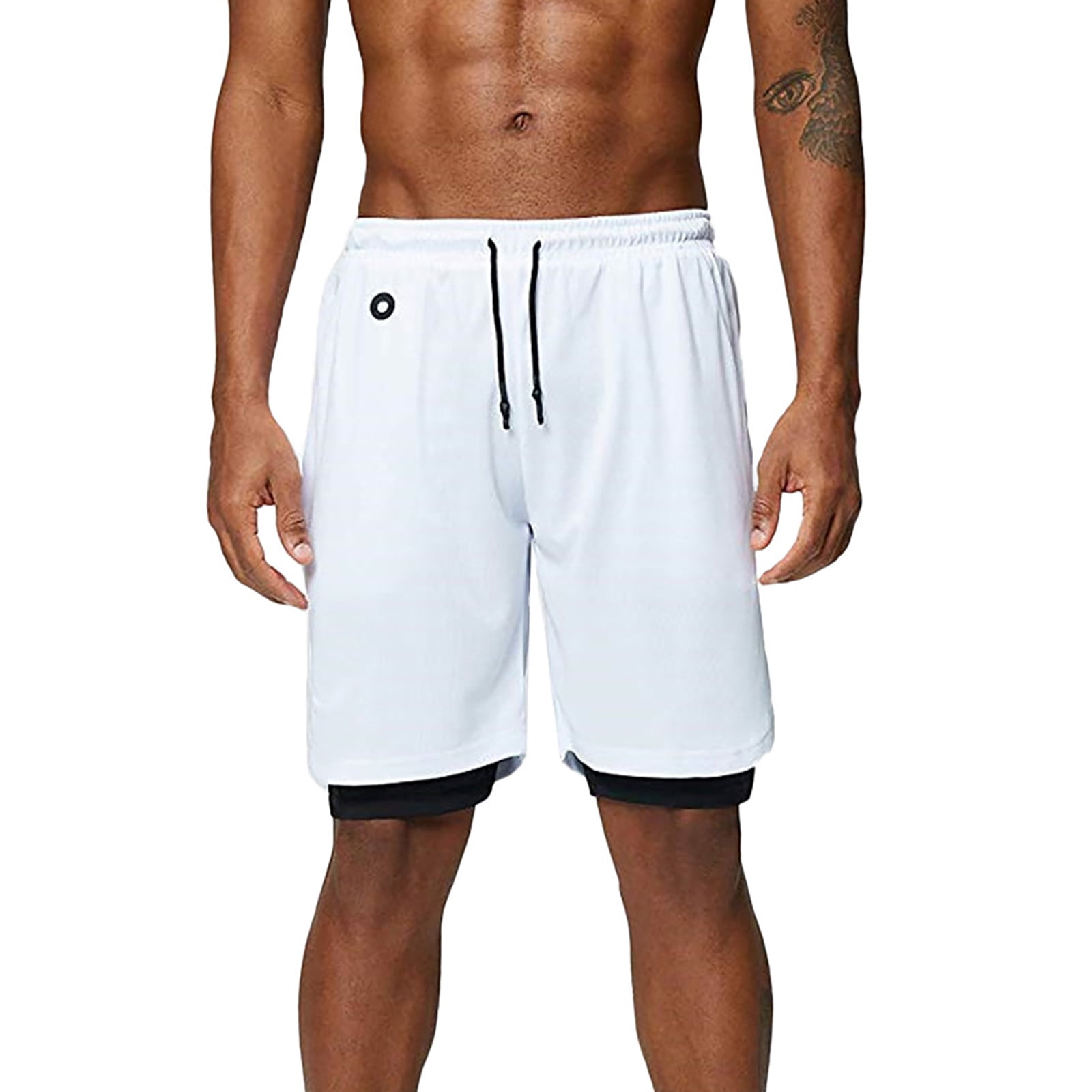Ploknplq Mens Shorts Workout Shorts Men's Double Layer Quick-Dry Multi ...