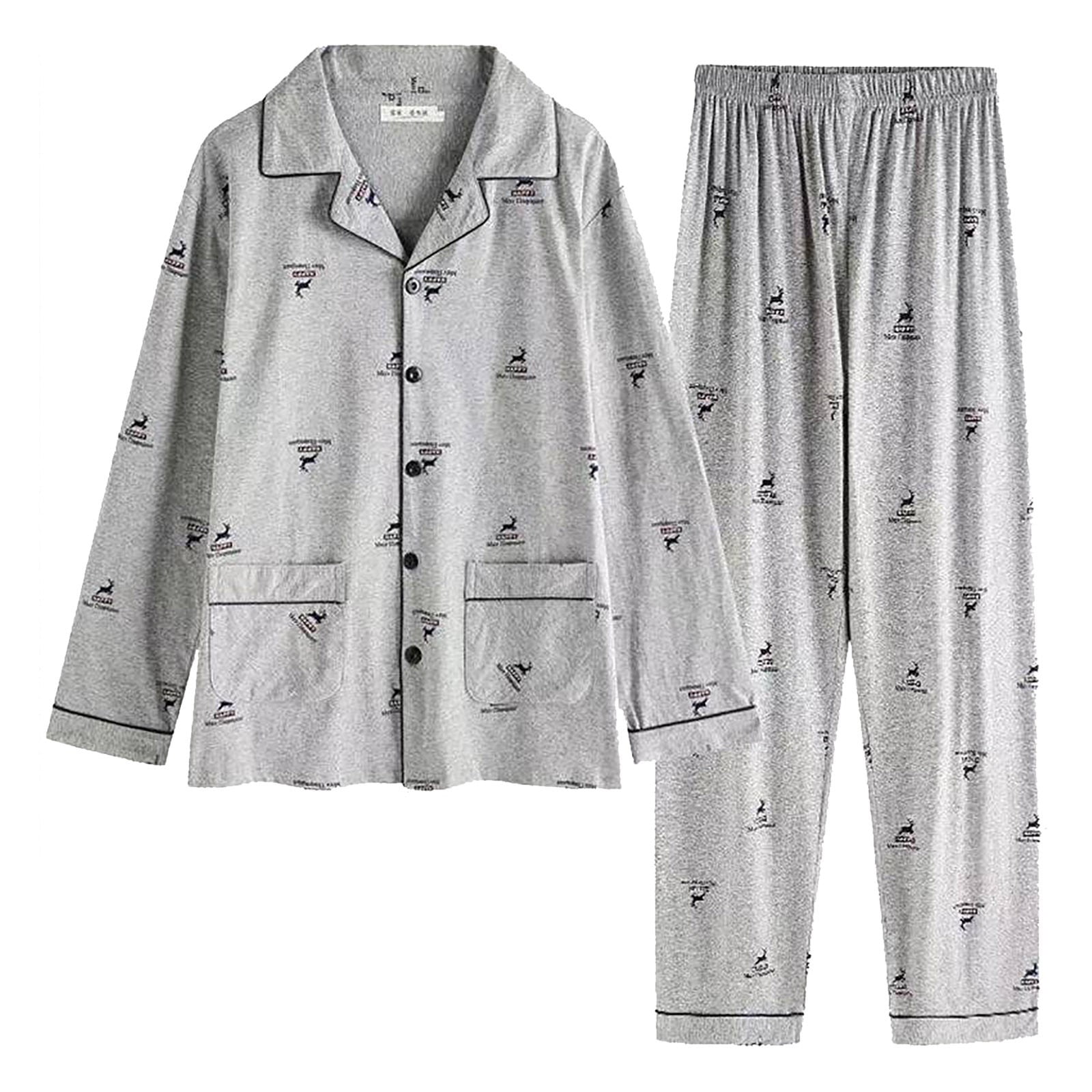 Ploknplq Pajama Set Pj Pants Cotton Pajamas Mens Long Sleeved Cotton ...
