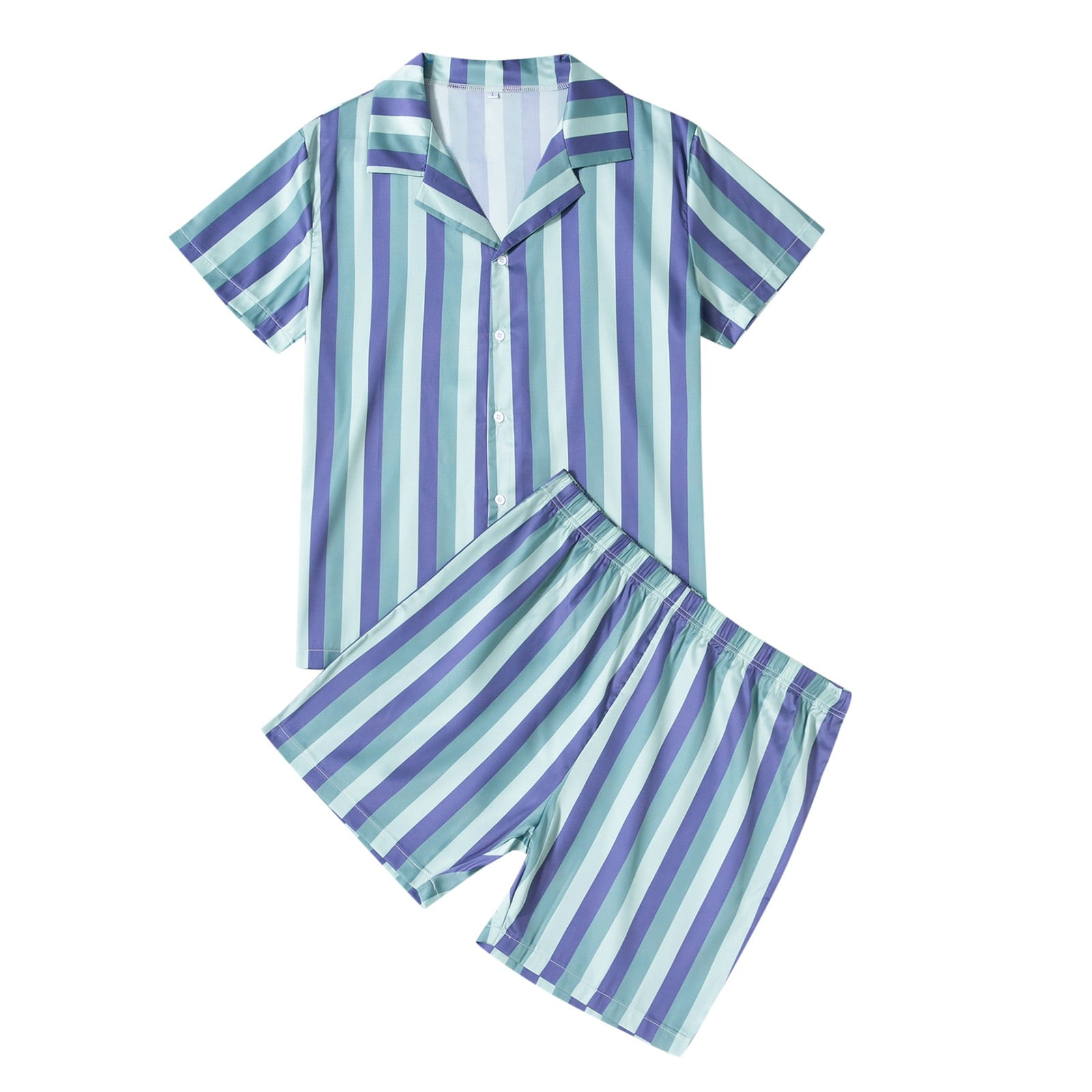 Ploknplq Pajama Set Pj Pants Male Spring and Summer Striped Satin ...