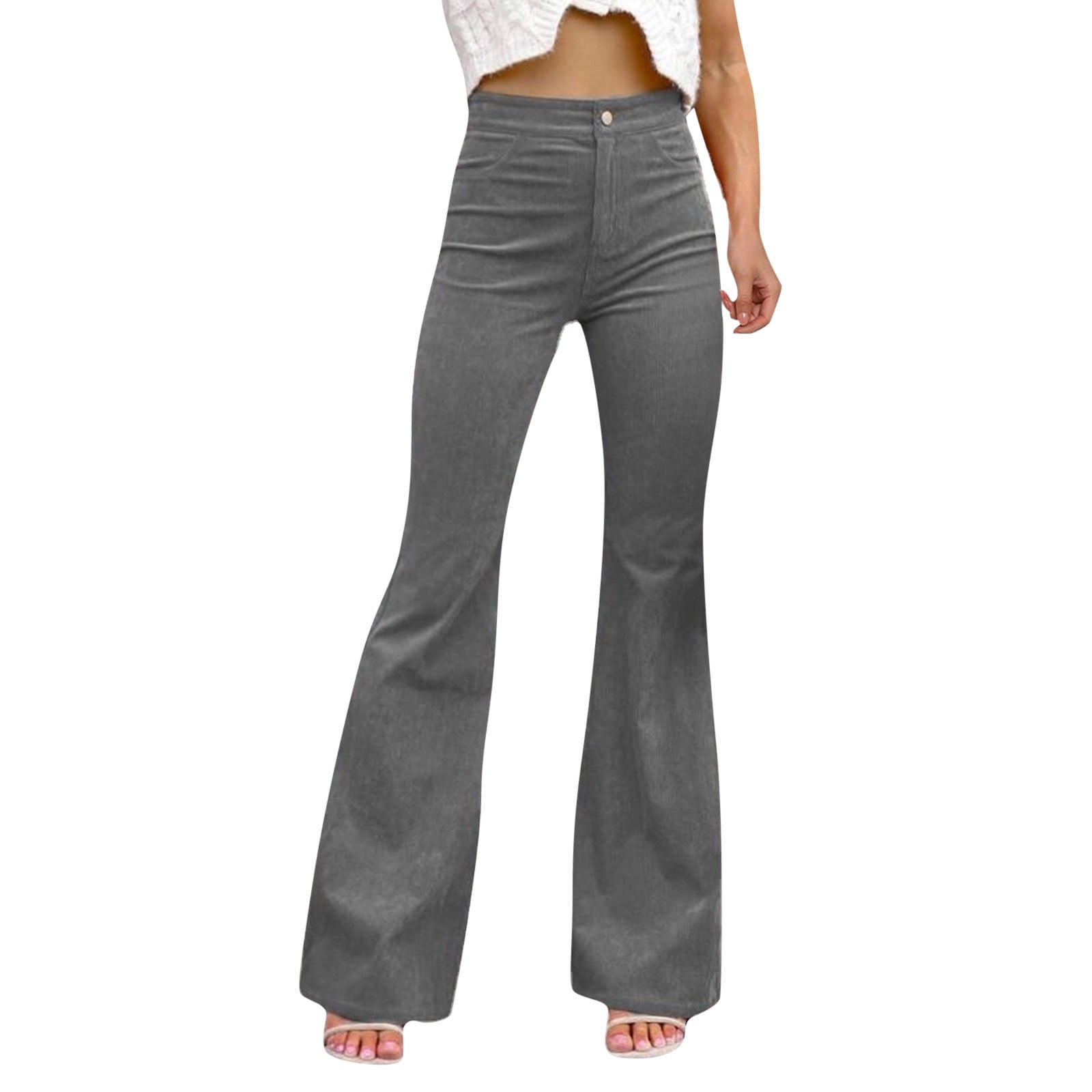 Ploknplq Women's Pants Flare Jeans Women Corduroy Flare Pants Elastic ...