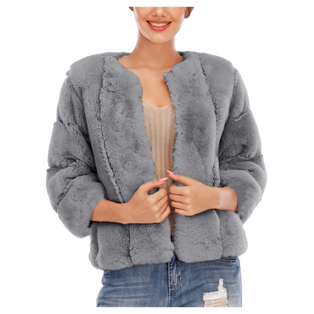 Ploknplq Womens Tops Fleece Jacket Women Women Plus Size Short Faux-Fur' Coat Warm Furry Jacket ...
