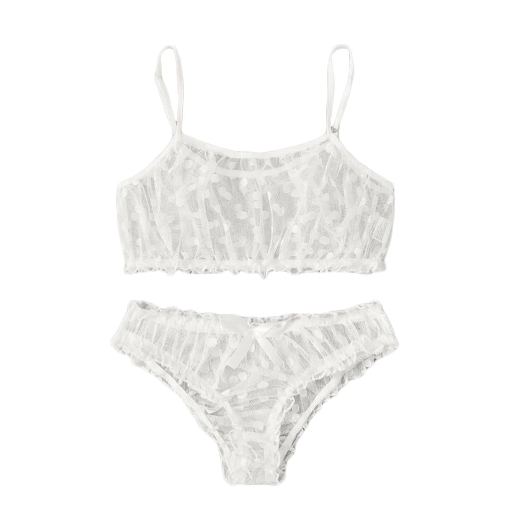 Ploknplq Womens Underwear Womens New Women Dot Mesh Bra Bowknot ...
