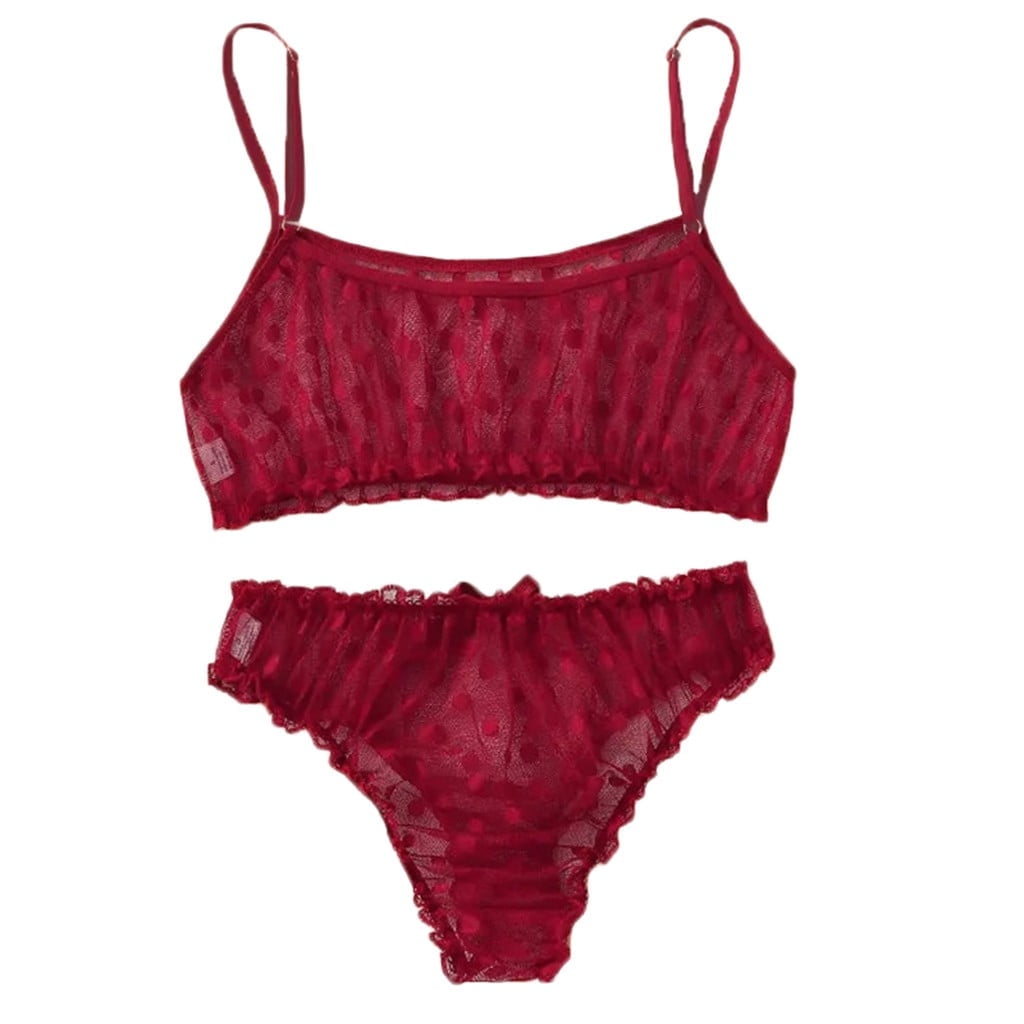 Ploknplq Womens Underwear Womens New Women Dot Mesh Bra Bowknot ...