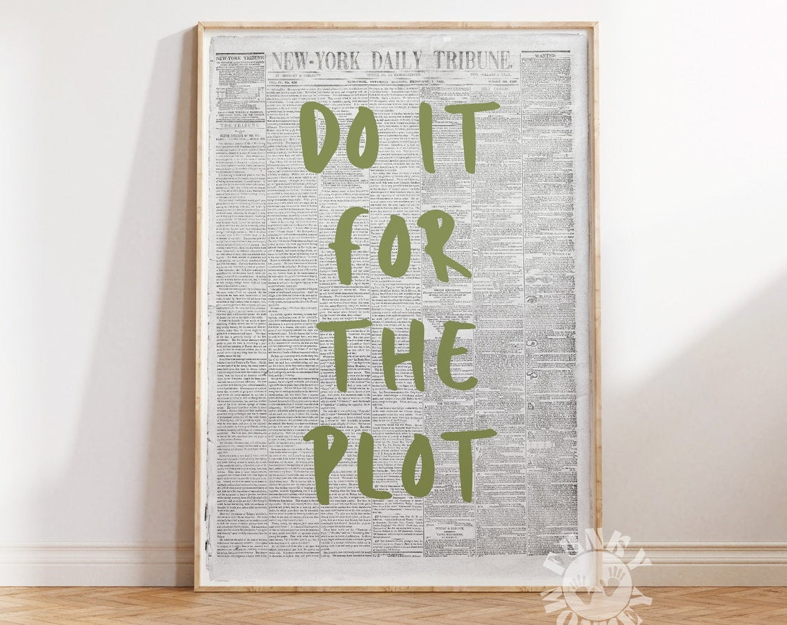 Do It For The Plot Green Typography Poster, Trendy Wall Art, Retro ...