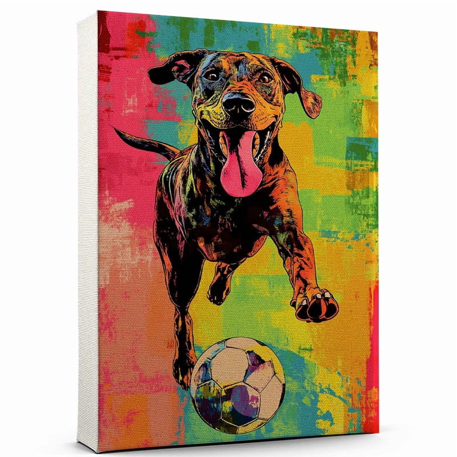 Plott Hound Dog Playing Soccer Stretched Canvas Size 8x12 – Vintage ...
