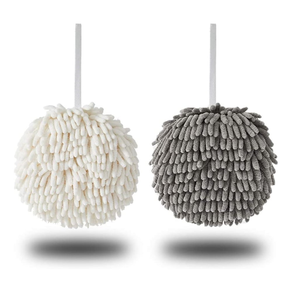 PloutoRich 2Pcs Chenille Hanging Hand Towels Ball, No Hair Removal ...