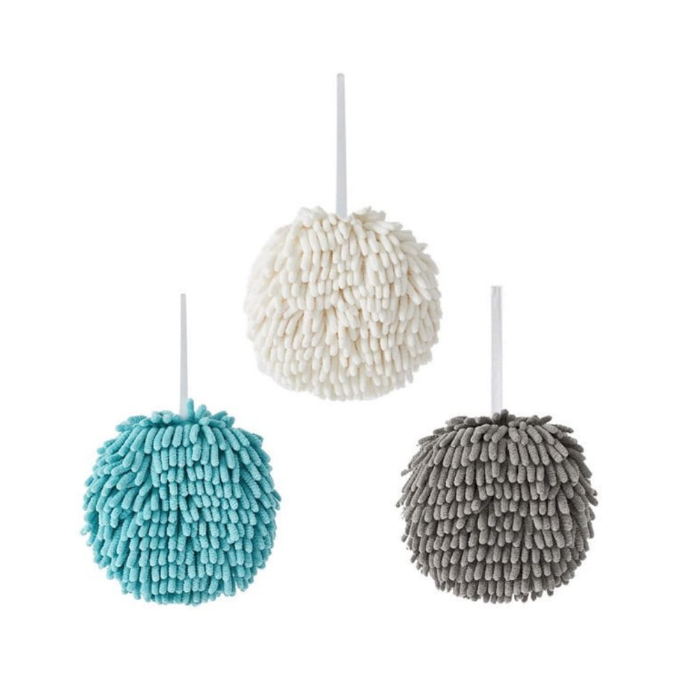 PloutoRich 3Pcs Chenille Hanging Hand Towels Ball, No Hair Removal ...