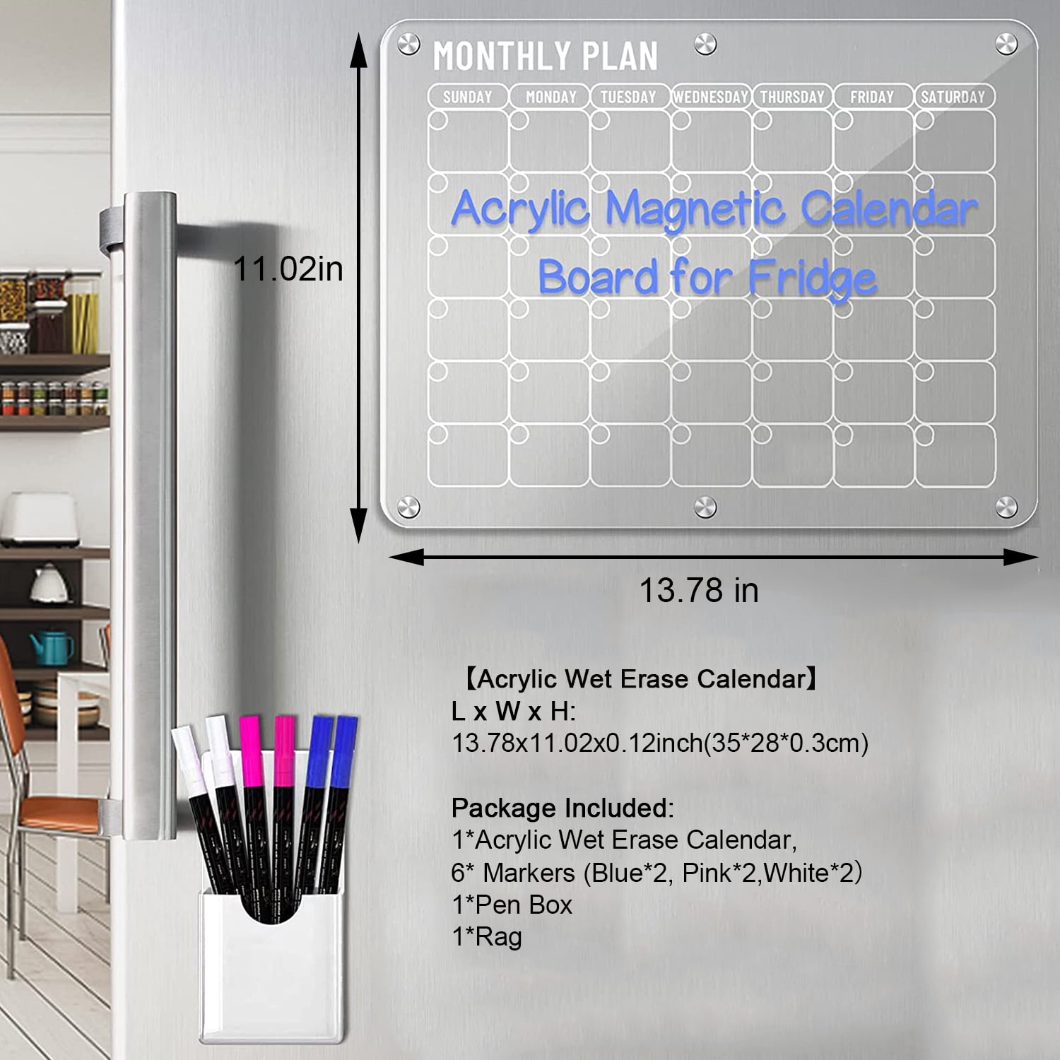 PloutoRich Magnetic Wet Wipe Calendar Board for Refrigerator, Acrylic ...