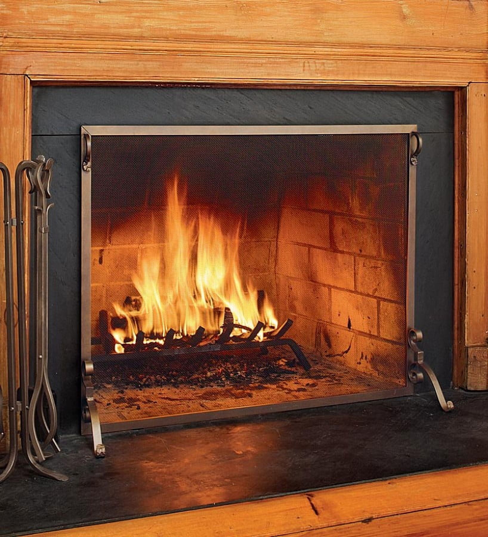 Plow & Hearth 39"W x 31"H Solid Steel Flat Guard Fireplace Fire Screen ...