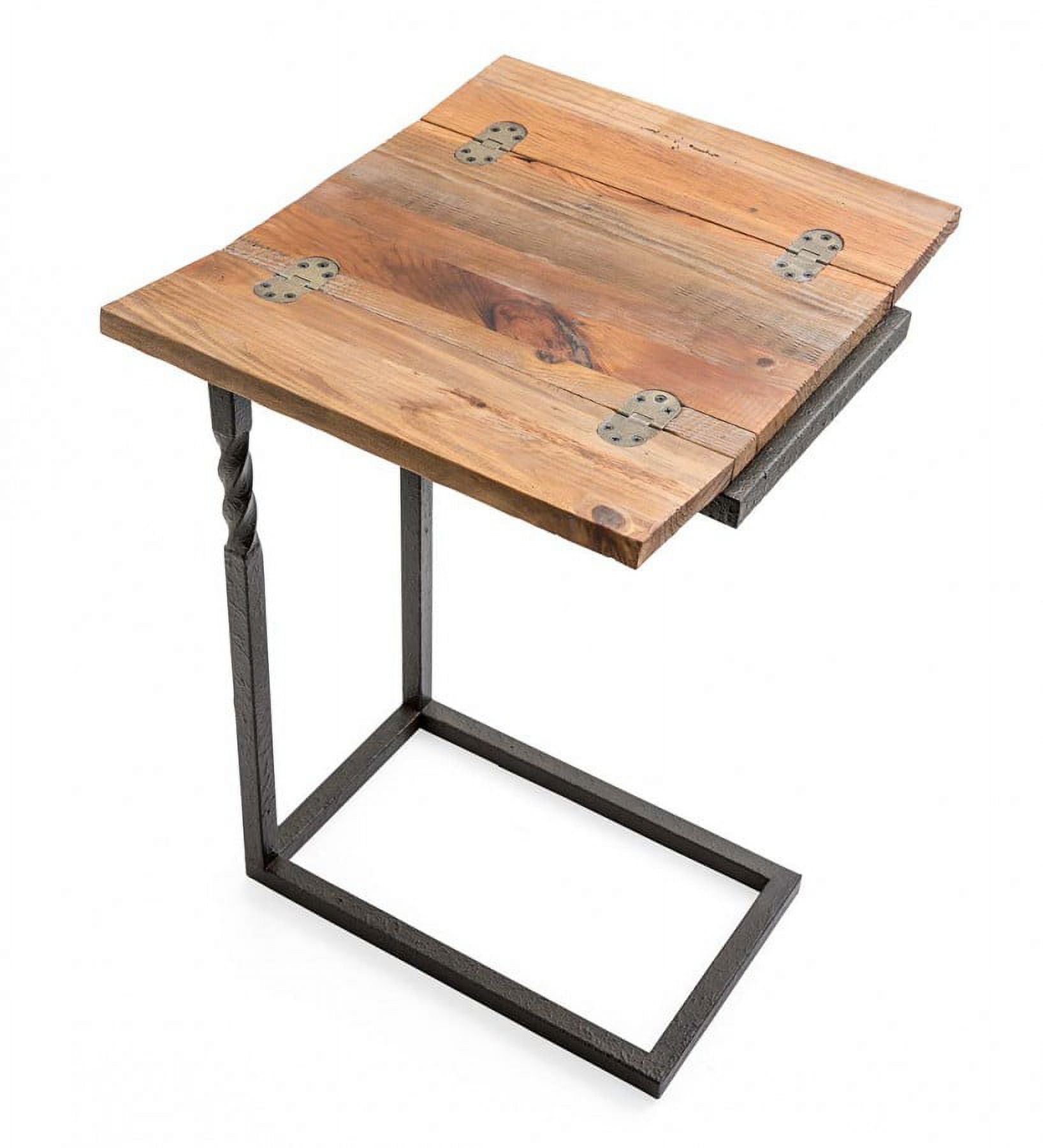 Plow & Hearth Deep Creek Pull-Up Side Table in Rustic Wood and Metal ...