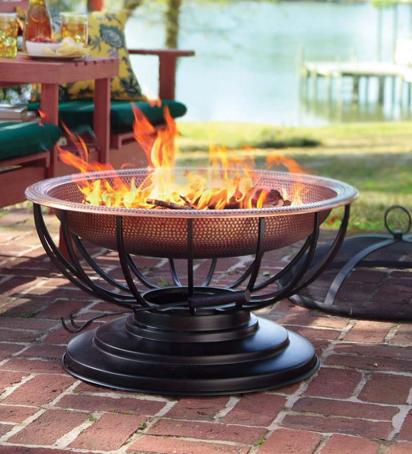 Plow & Hearth Hammered Copper Outdoor Fire Pit with Lid that Converts ...