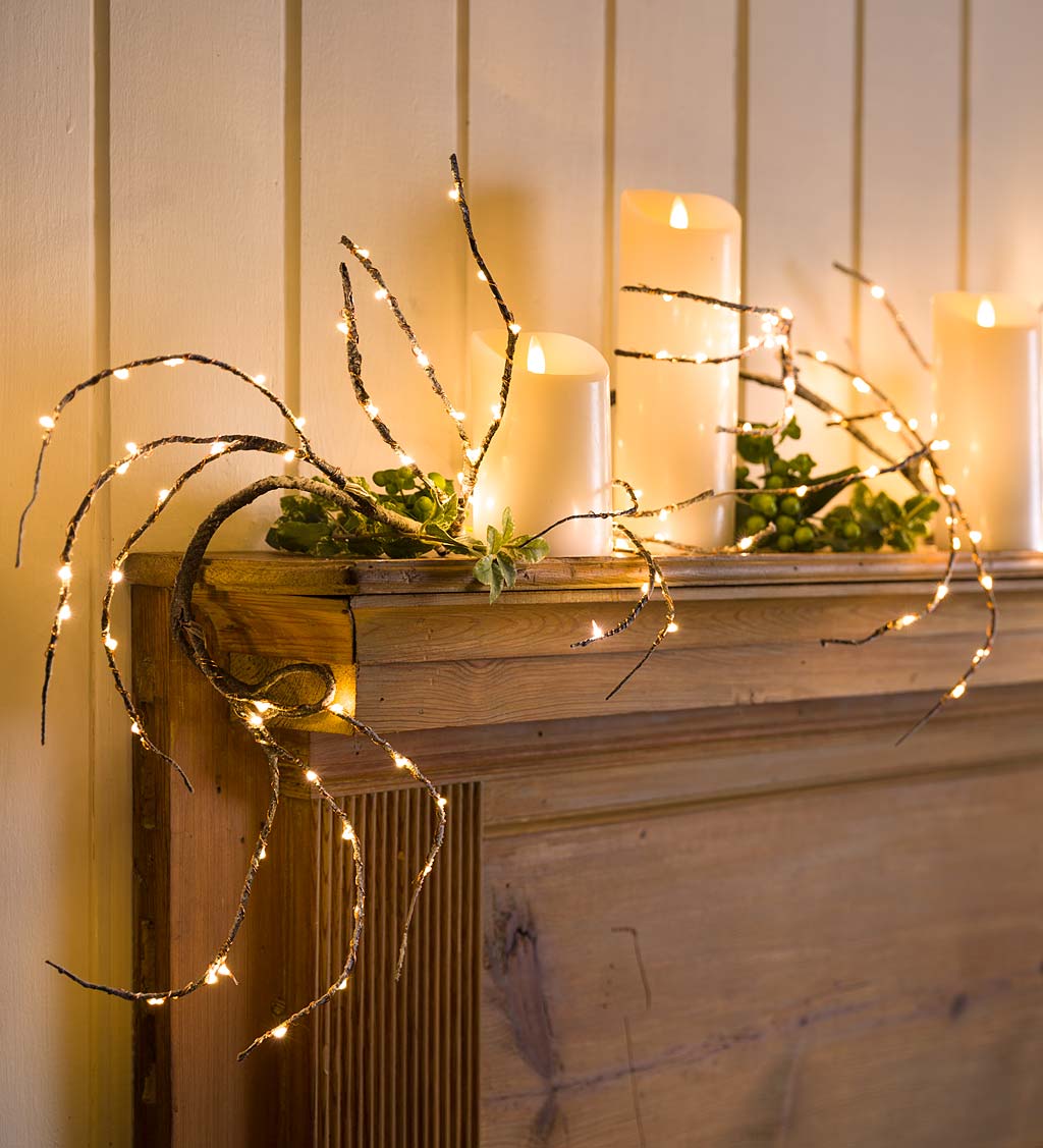 Plow & Hearth Indoor/Outdoor Birch Garland with 165 Micro LED Lights, 5 ...
