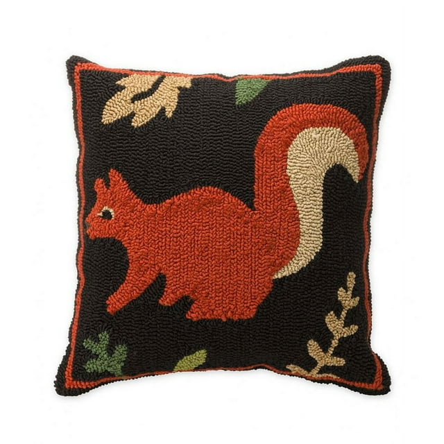 Plow & Hearth Indoor/Outdoor Woodland Hooked Pillow with Squirrel ...