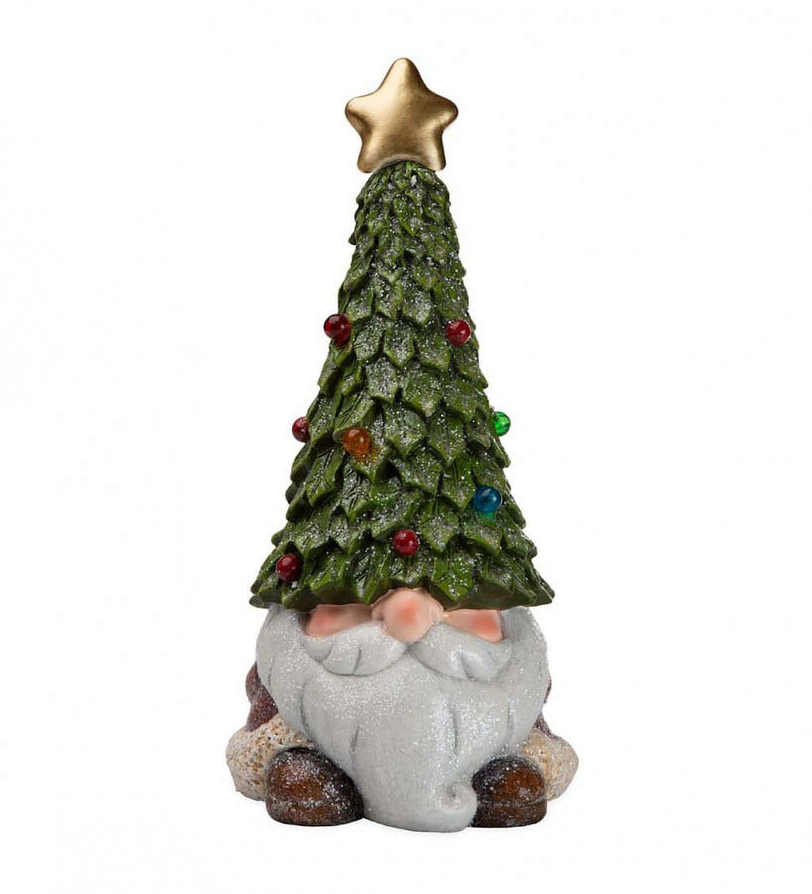 Plow & Hearth Lighted Holiday Garden Gnome Statue with Christmas Tree ...