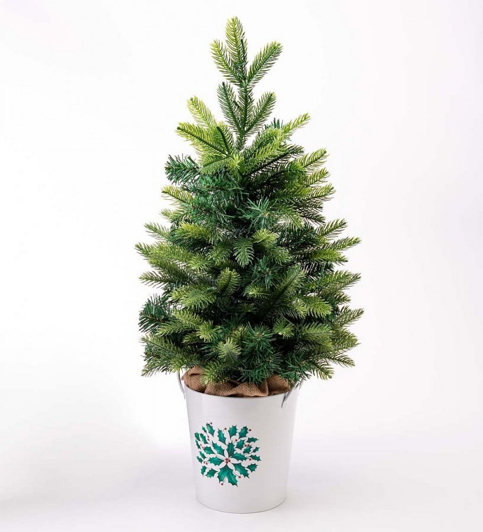 Plow & Hearth Lighted Tabletop Christmas Tree in White Bucket with ...