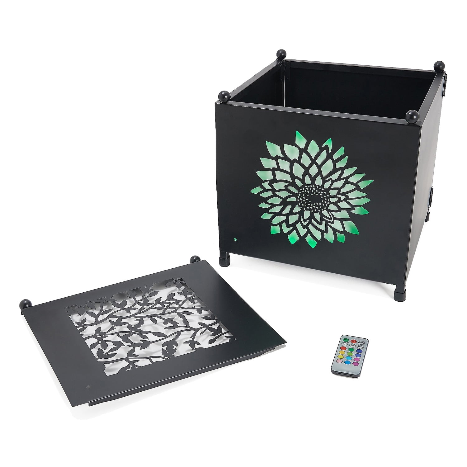 Plow & Hearth Metal Planter with Interchangeable LED Panels & Remote ...