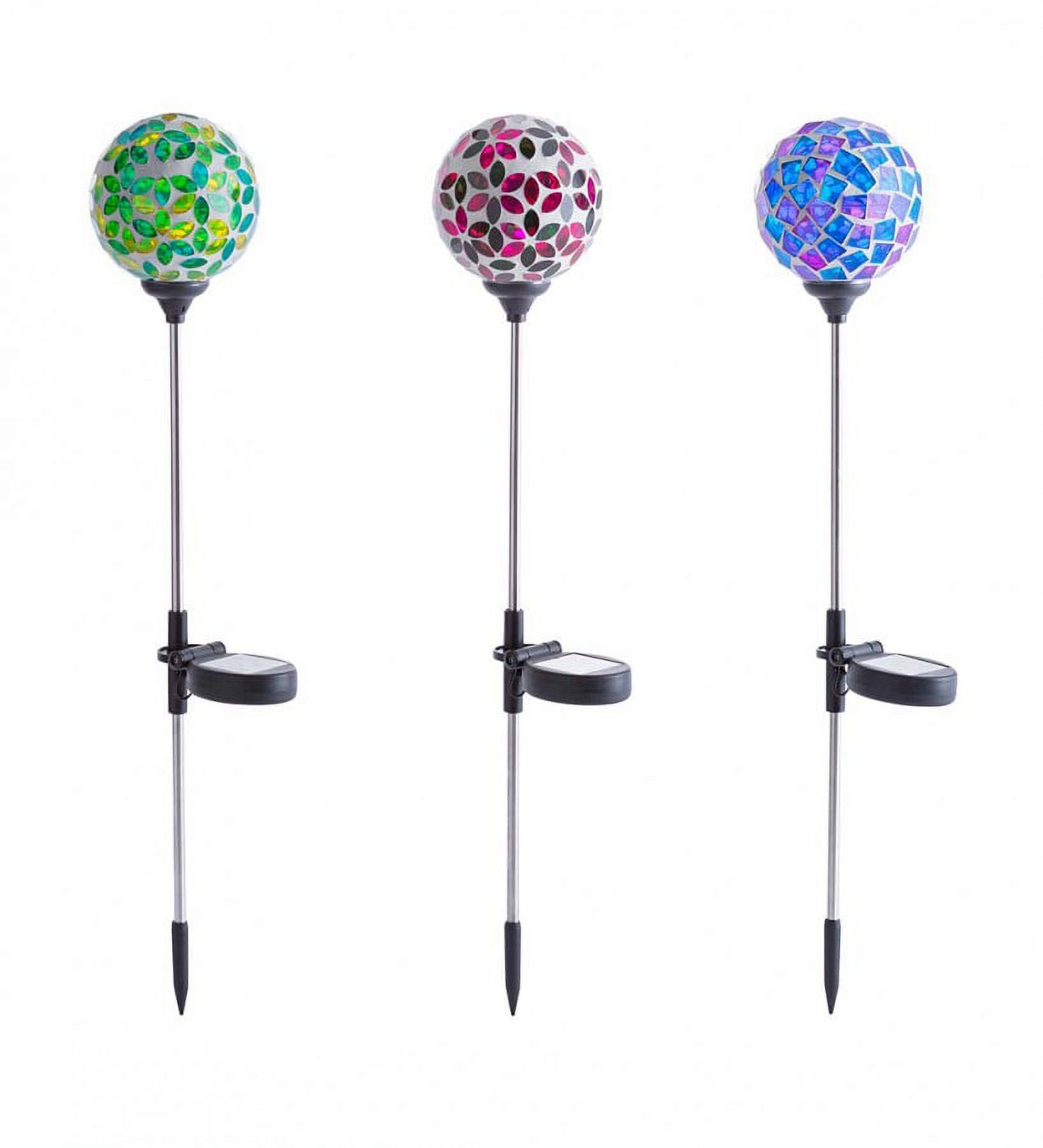 Plow & Hearth Pieced Glass Mosaic Solar Garden Stakes, Set of 3 ...