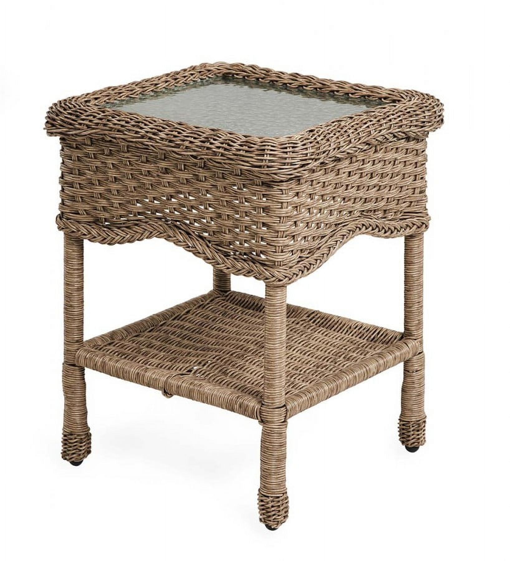 Plow & Hearth Prospect Hill Wicker End Table with Glass Tabletop ...