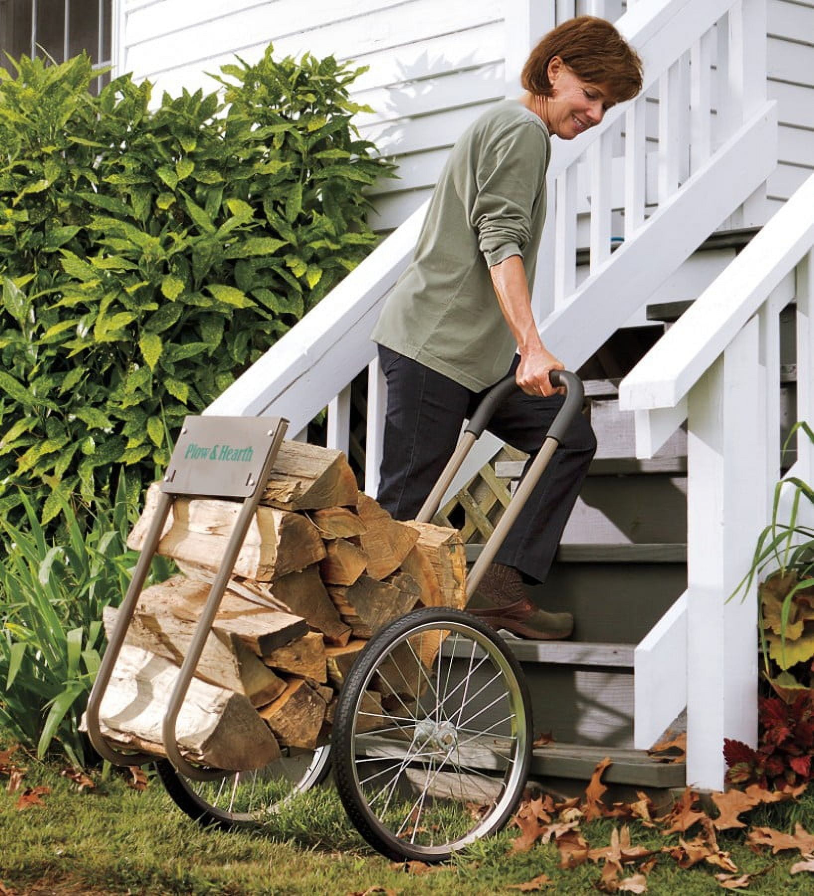 Plow & Hearth Rolling Wood Caddy, Heavy-Duty Steel Log Cart with Large Wheels - Walmart.com