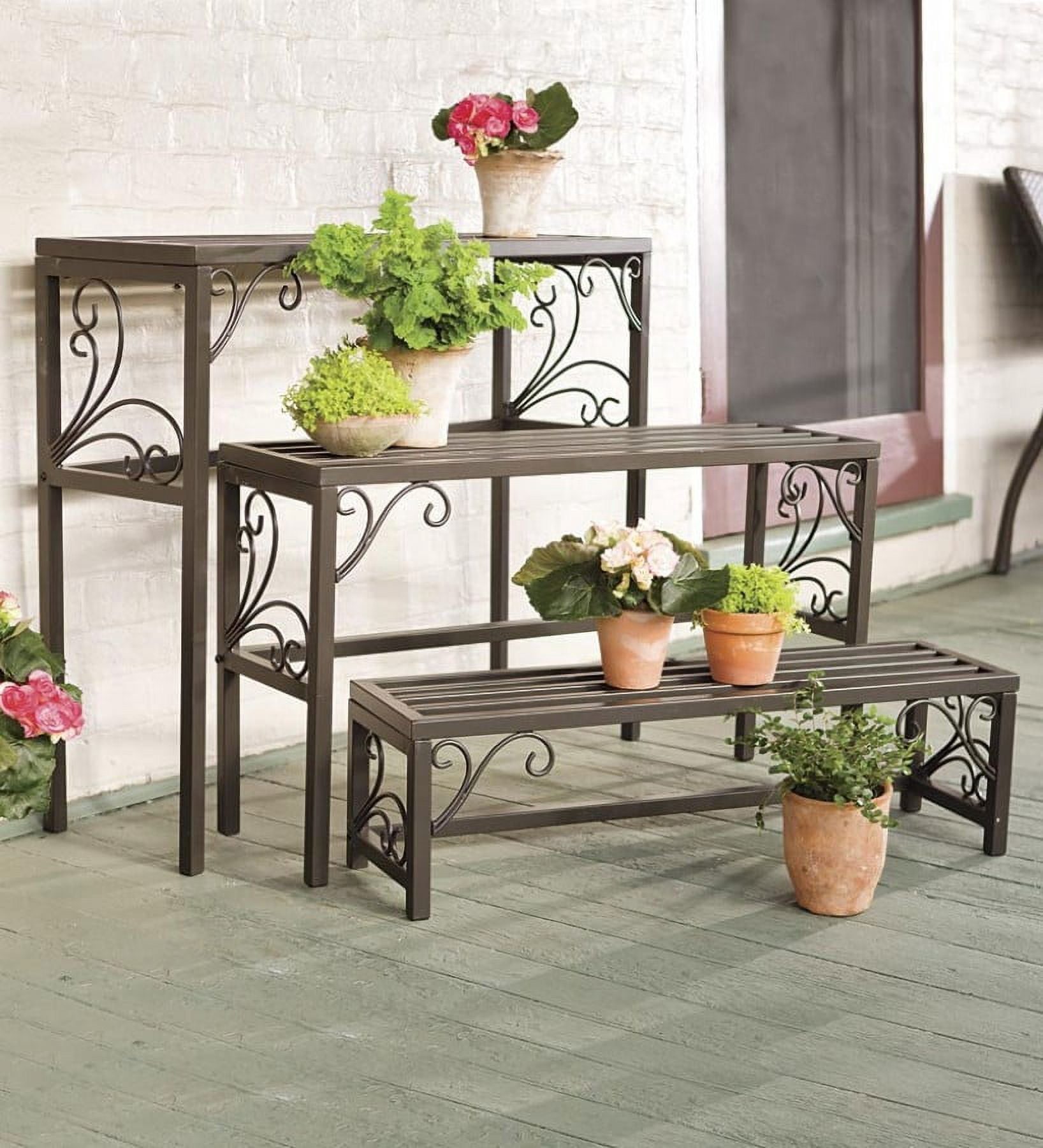 Plow & Hearth Set of 3 Nesting Metal Plant Stands with Scrollwork ...