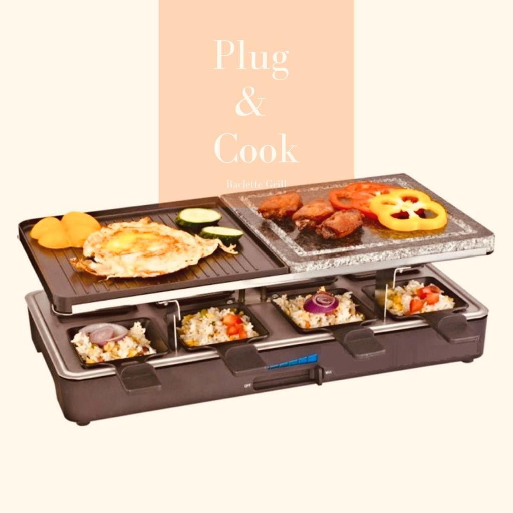Plug & Cook Electric Raclette Table Grill with Nonstick Grilling Plate ...