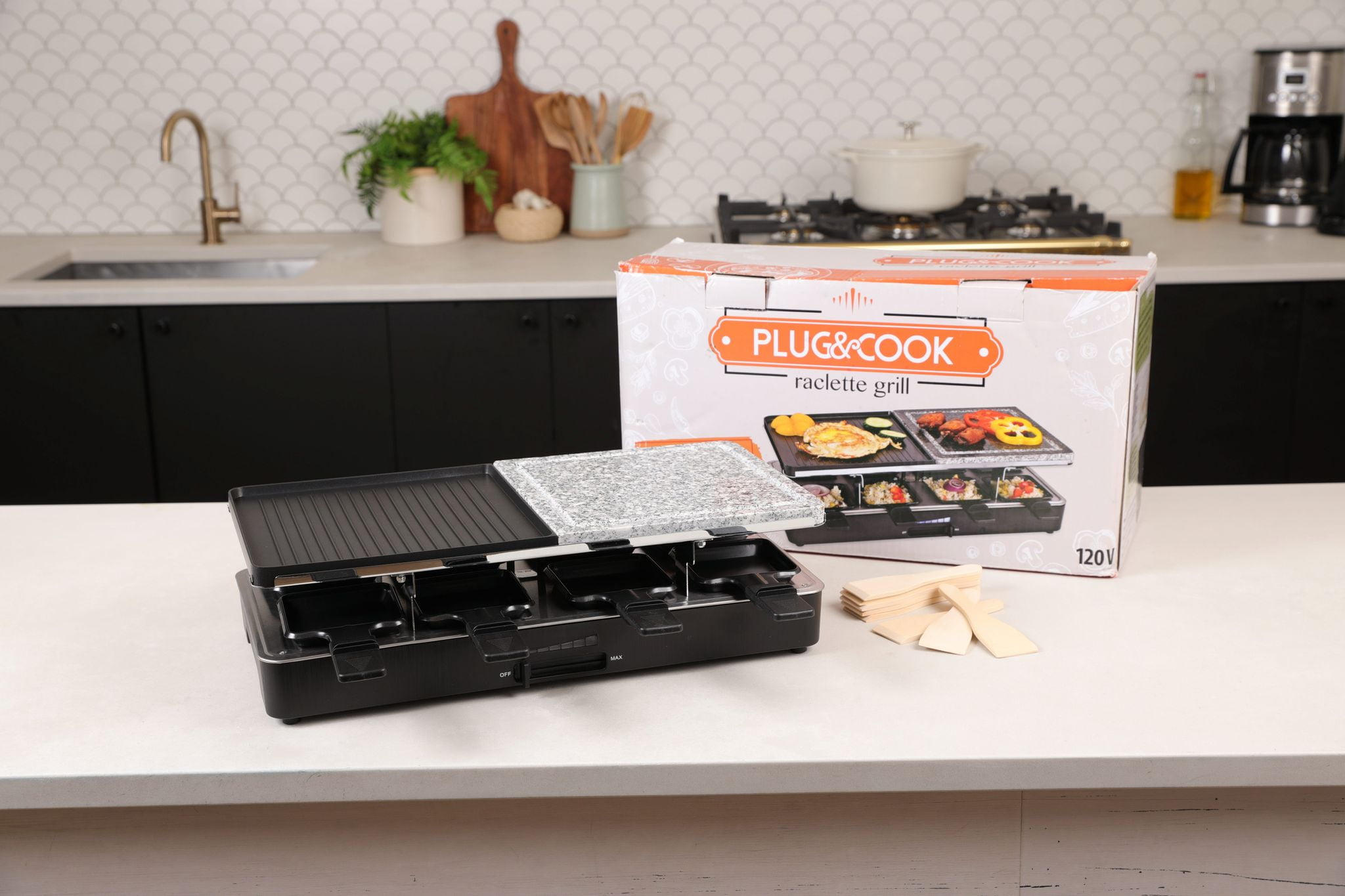 Plug & Cook Electric Raclette Table Grill with Nonstick Grilling Plate ...
