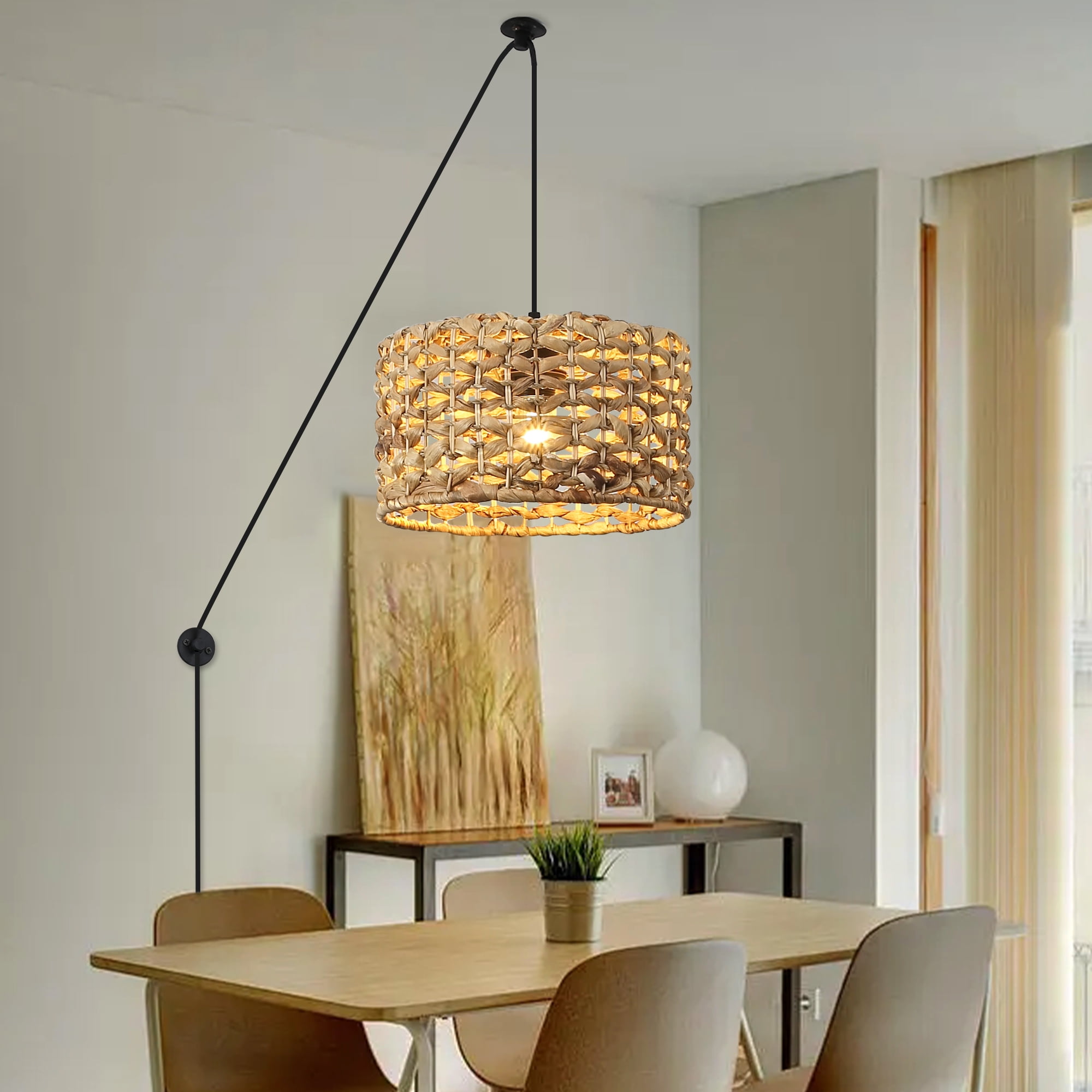 Injak Plug-In Bamboo Pendant Light, Rattan Ceiling Lamp for Kitchen ...