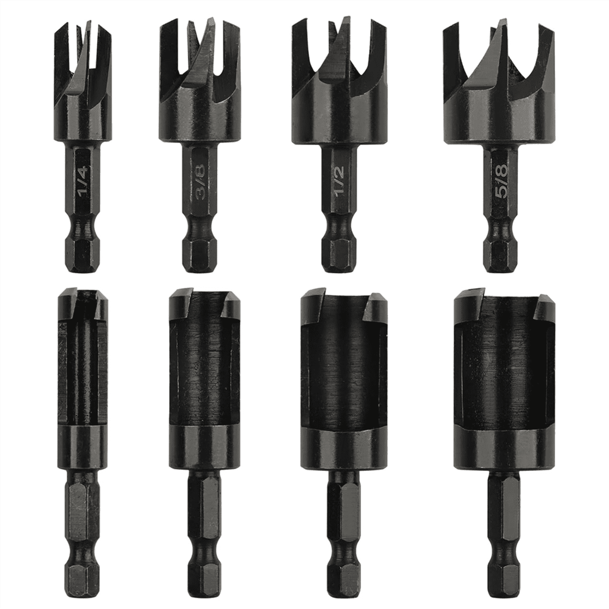 Plug Cutter, 8Pcs Wood Cutters Drill Bit Set with 1/4 Hex Shank, Straight and Tapered Taper ...