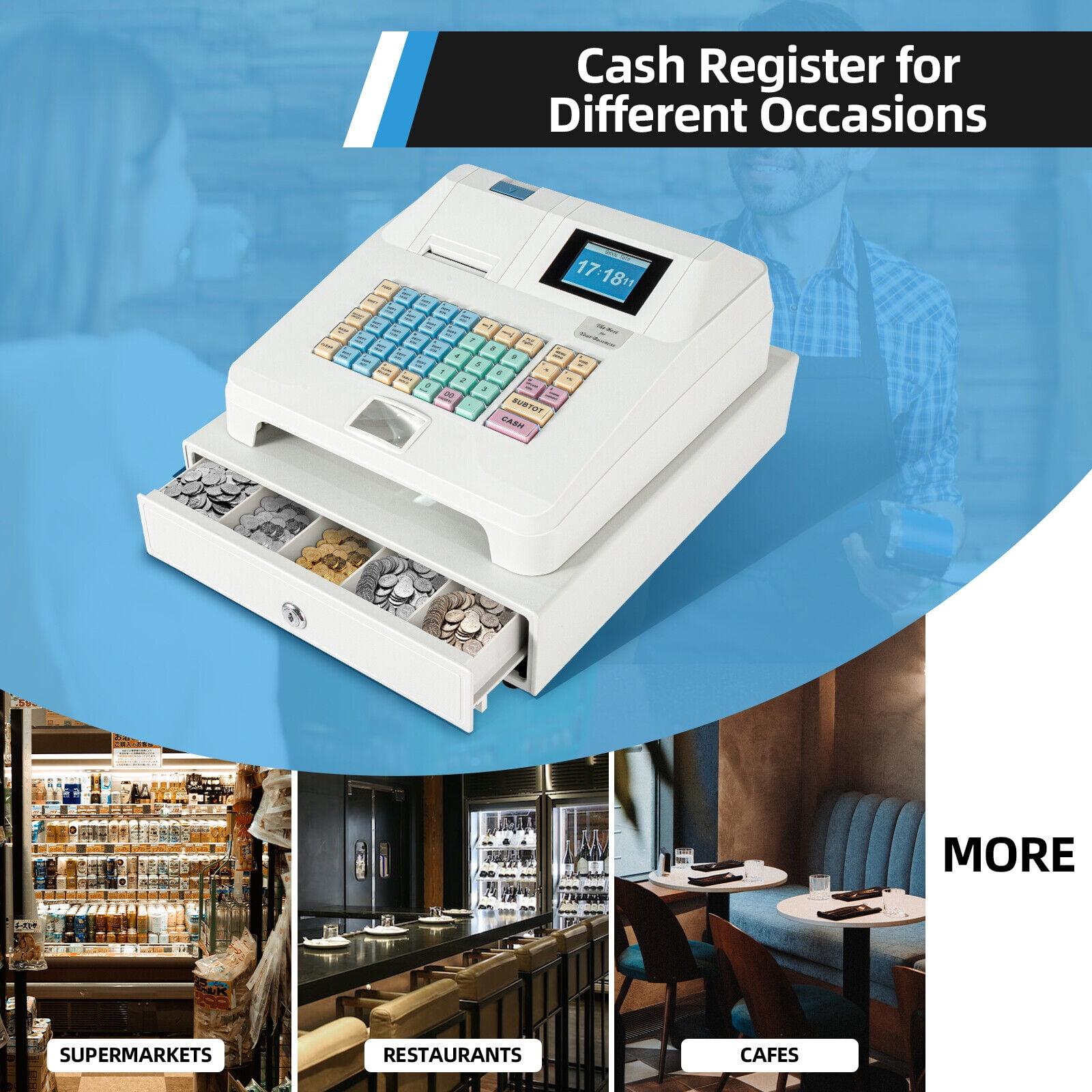 Plug Electronic 48-Key Cash Register POS System Register w/Drawer for ...