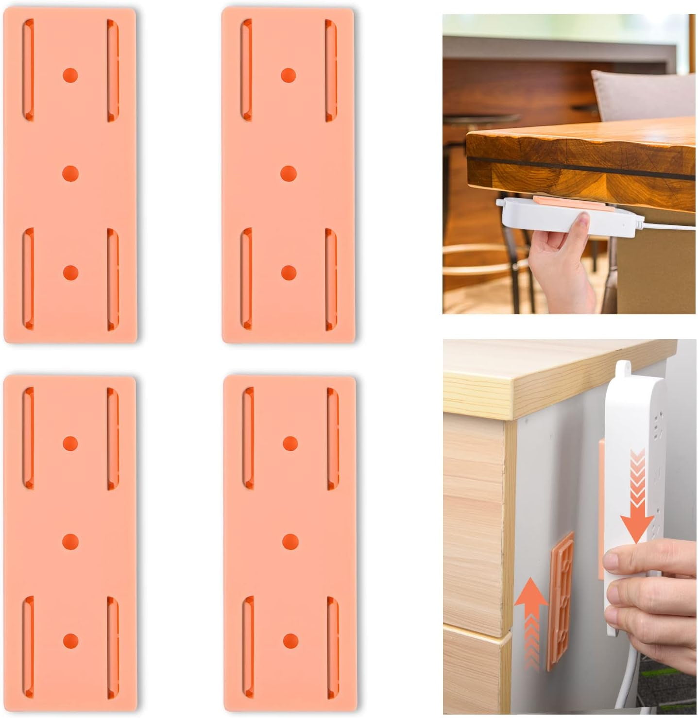 Plug Holder, 4 Pack Self-Adhesive Power Strip Holders, Wall Mounted ...