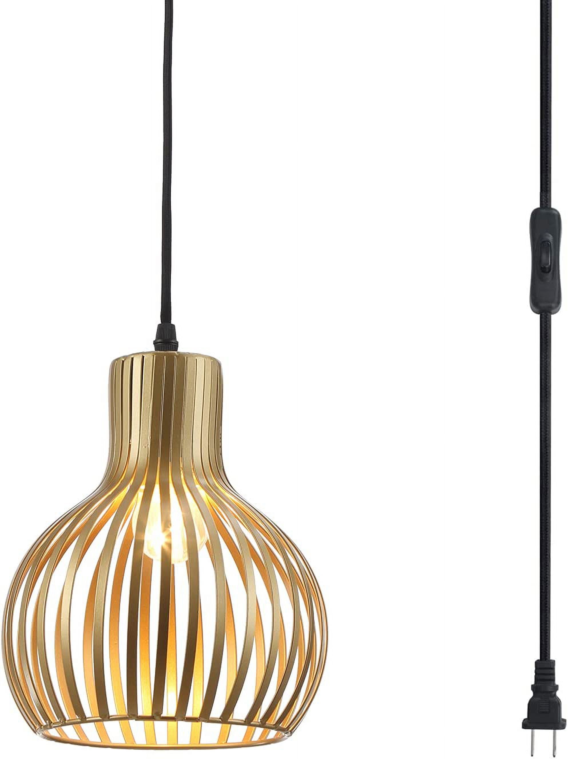 Plug in Pendant Hanging Light Industrial Vintage Gold Metal Cage ...