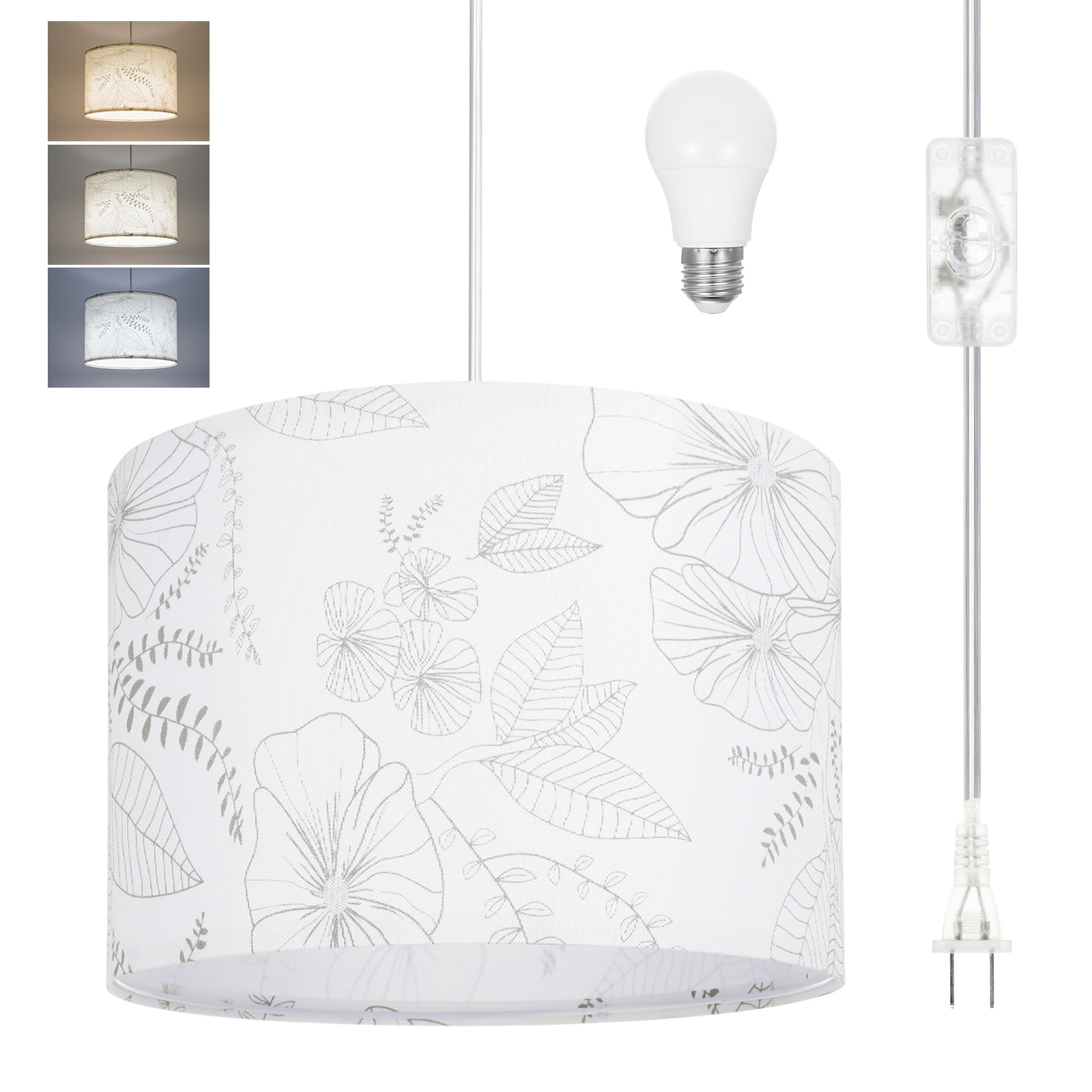 Plug in Pendant Light Flower Fabric Hanging Lamp with 3 Color ...