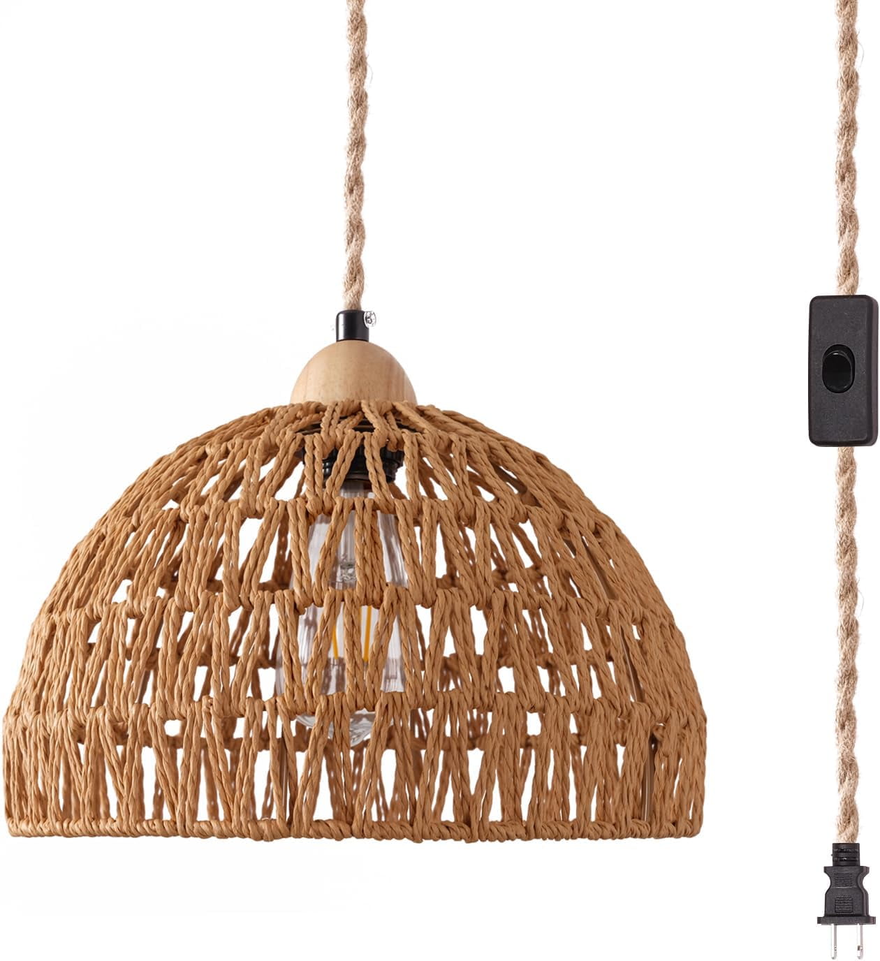 Plug in Pendant Light, Hanging Lamp with Plug in Cord, Hand Woven ...