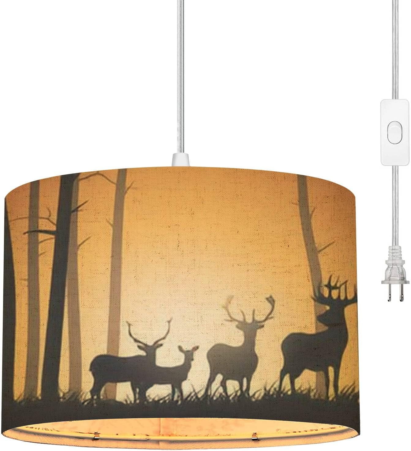 Plug in Pendant Light Horizontal Wild Deer Forest Sunset Hanging Lamp ...