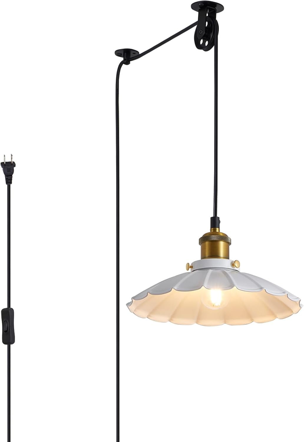 Plug in Pendant Light Industrial 9.8 Inch White Lampshade Kitchen ...