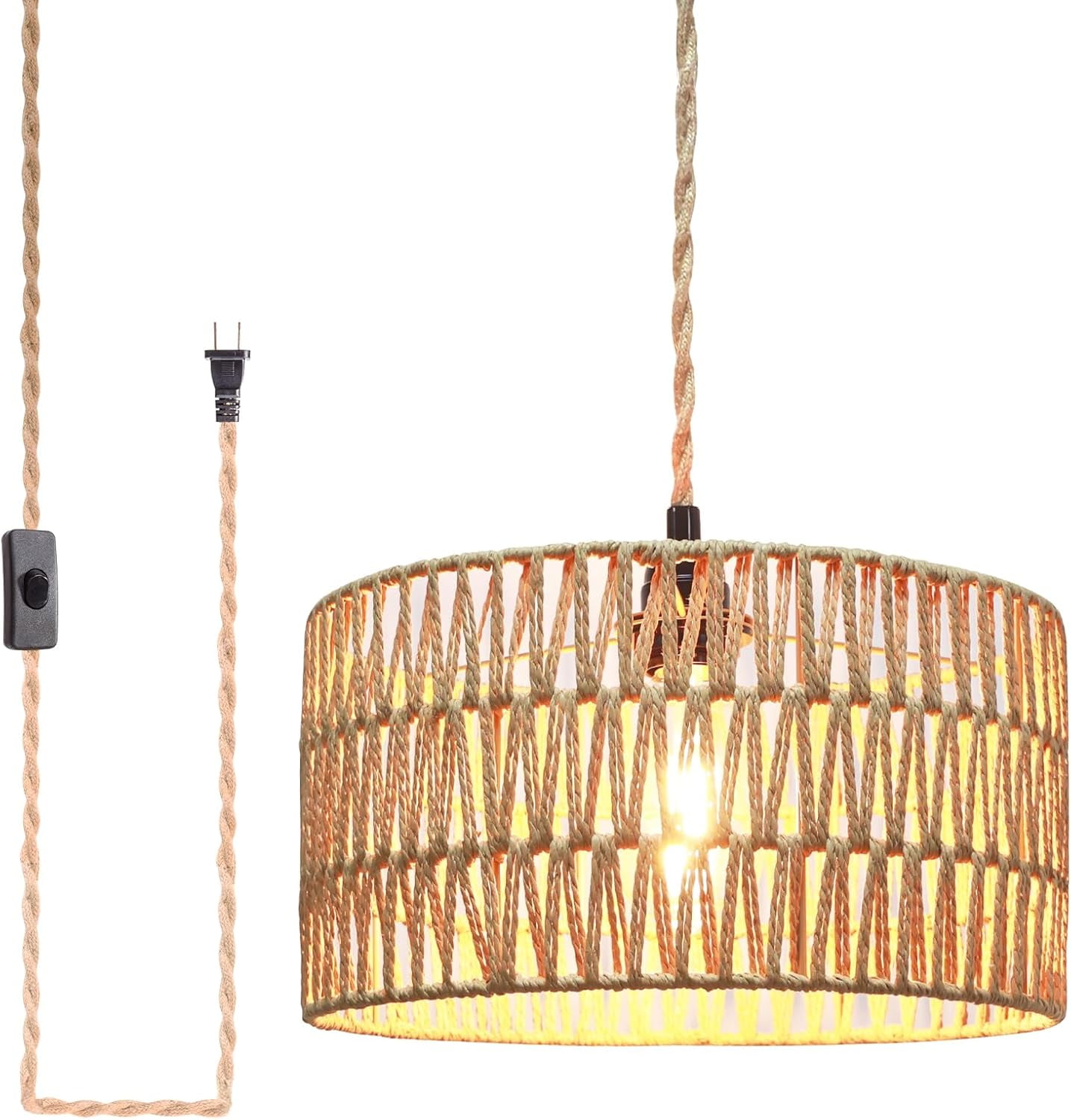 Plug in Pendant Light Rattan Hanging Lamp, Rattan Pendant Light with on ...
