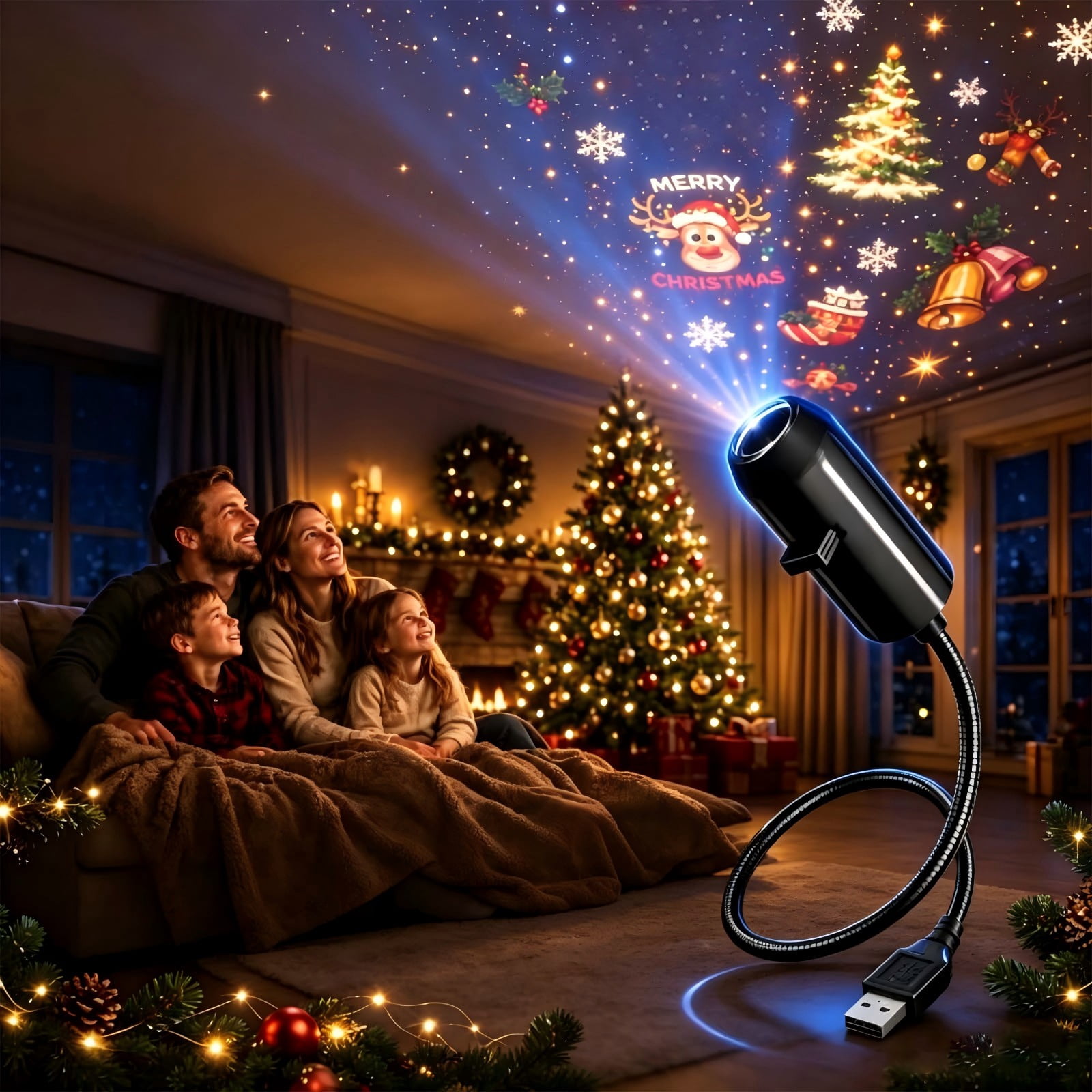 Plug and Play Hd Christmas Projector with 10 Festive Scenes, Christmas ...