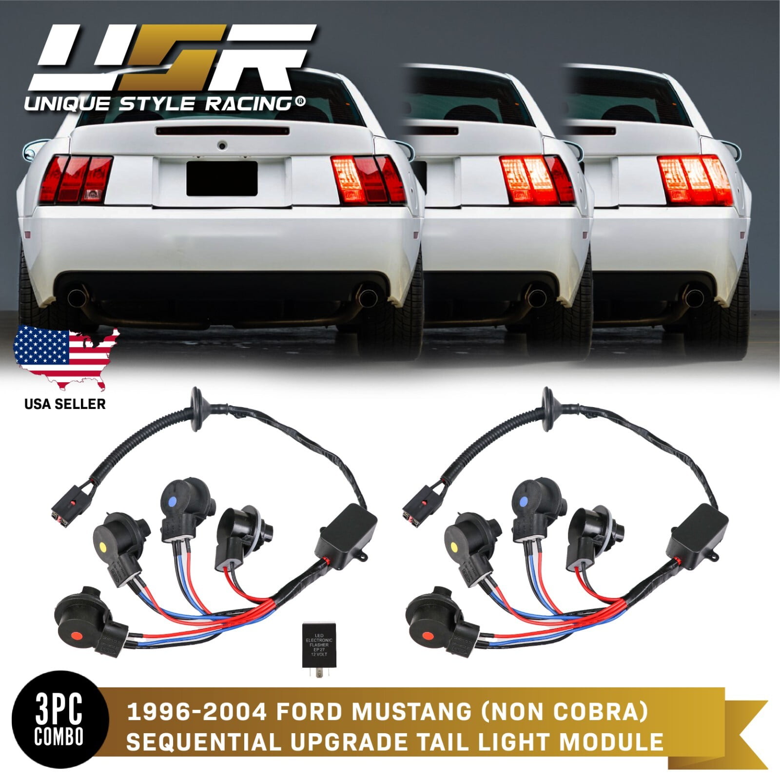 Plug&Play Tail Brake Light Harness +Flasher SEQUENTIAL SIGNAL For 96-04 ...