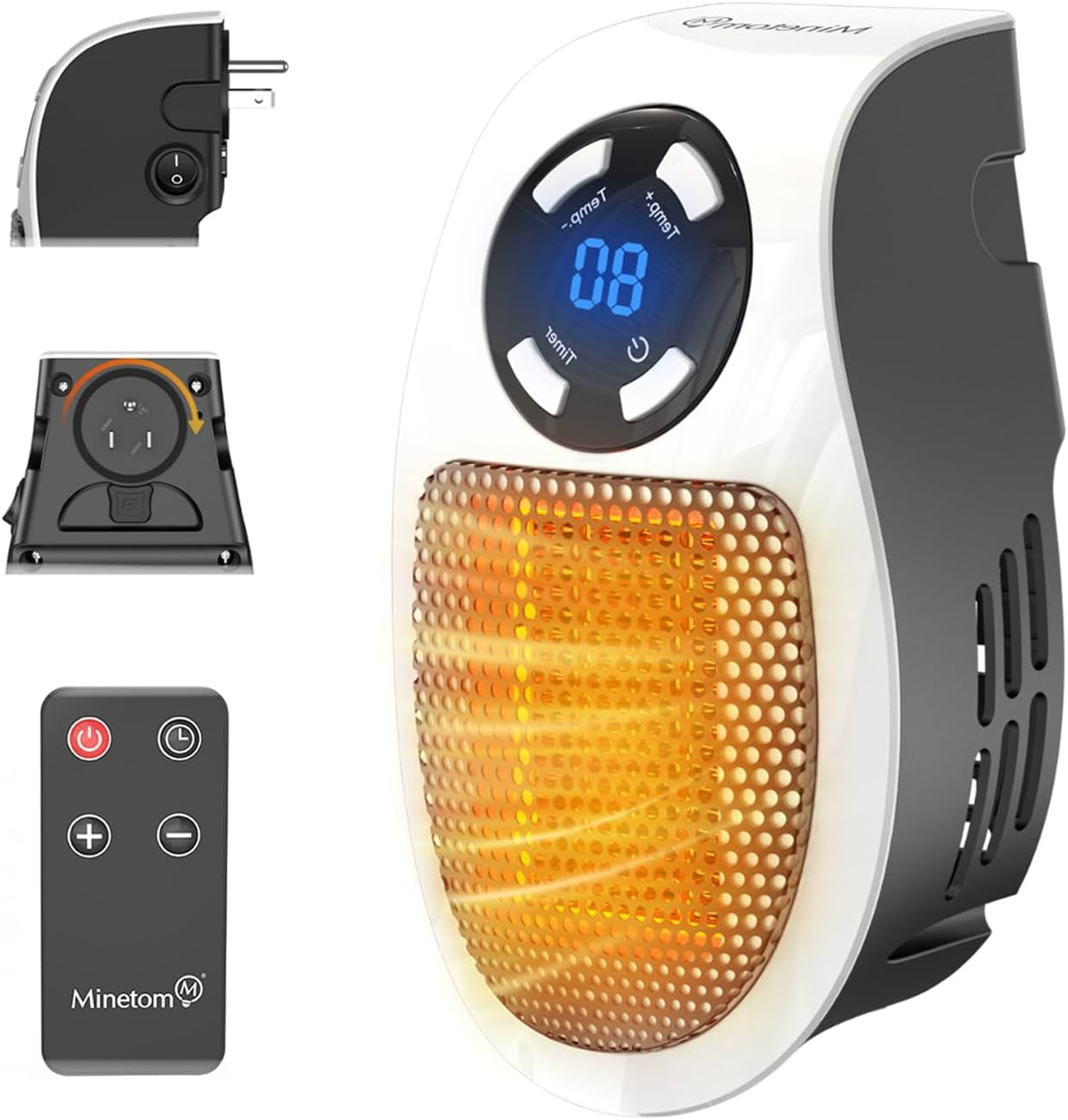 Plug in Small Space Heater for Indoor Use 450W, Wall Outlet Electric ...