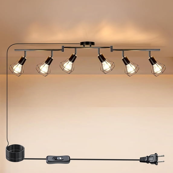 Plug in Track Lighting, 6-Light Rotatable Ceiling Light Fixture Black ...