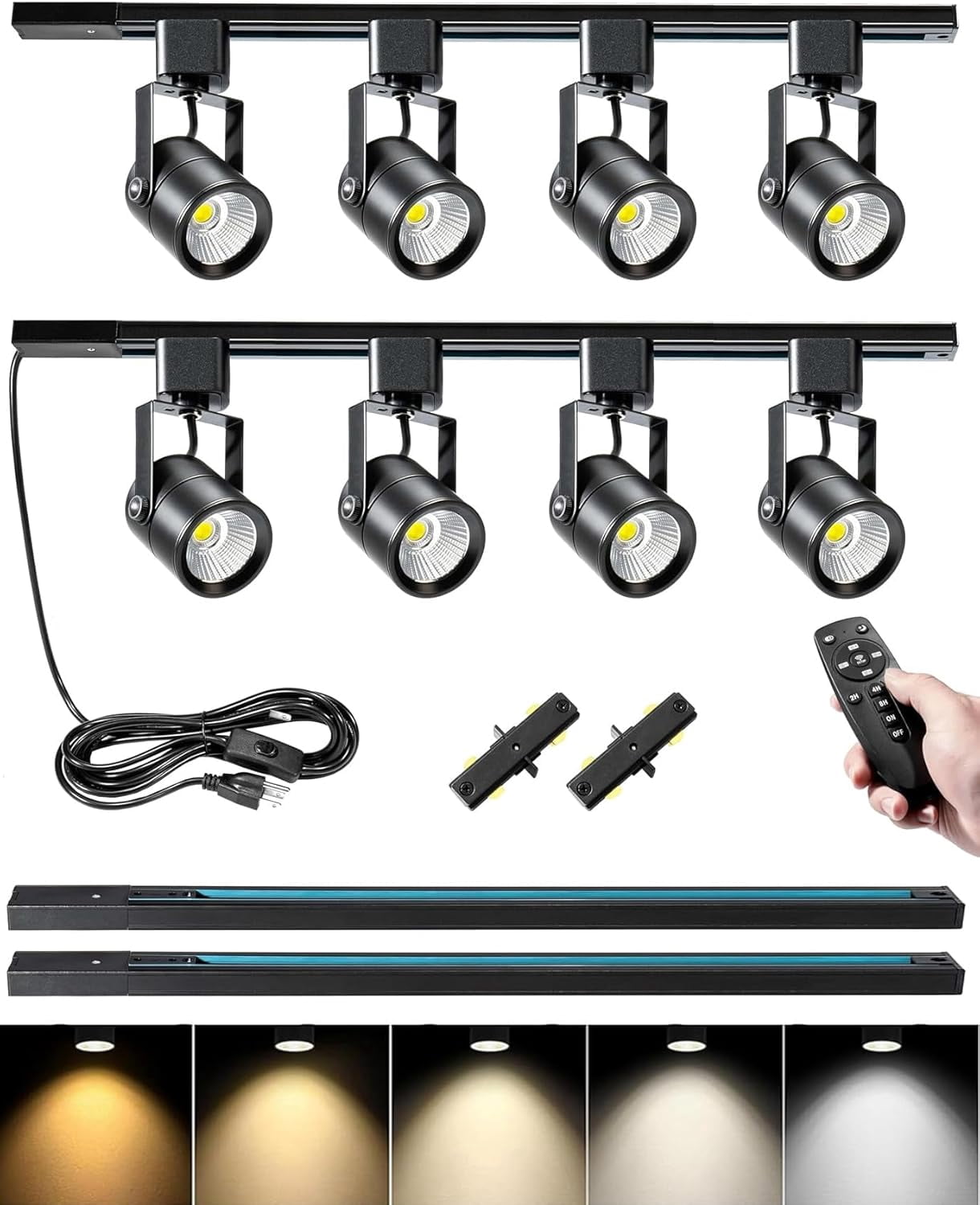 Plug in Track Lighting with Power Cord, 8-Light LED Track Lighting Kit ...