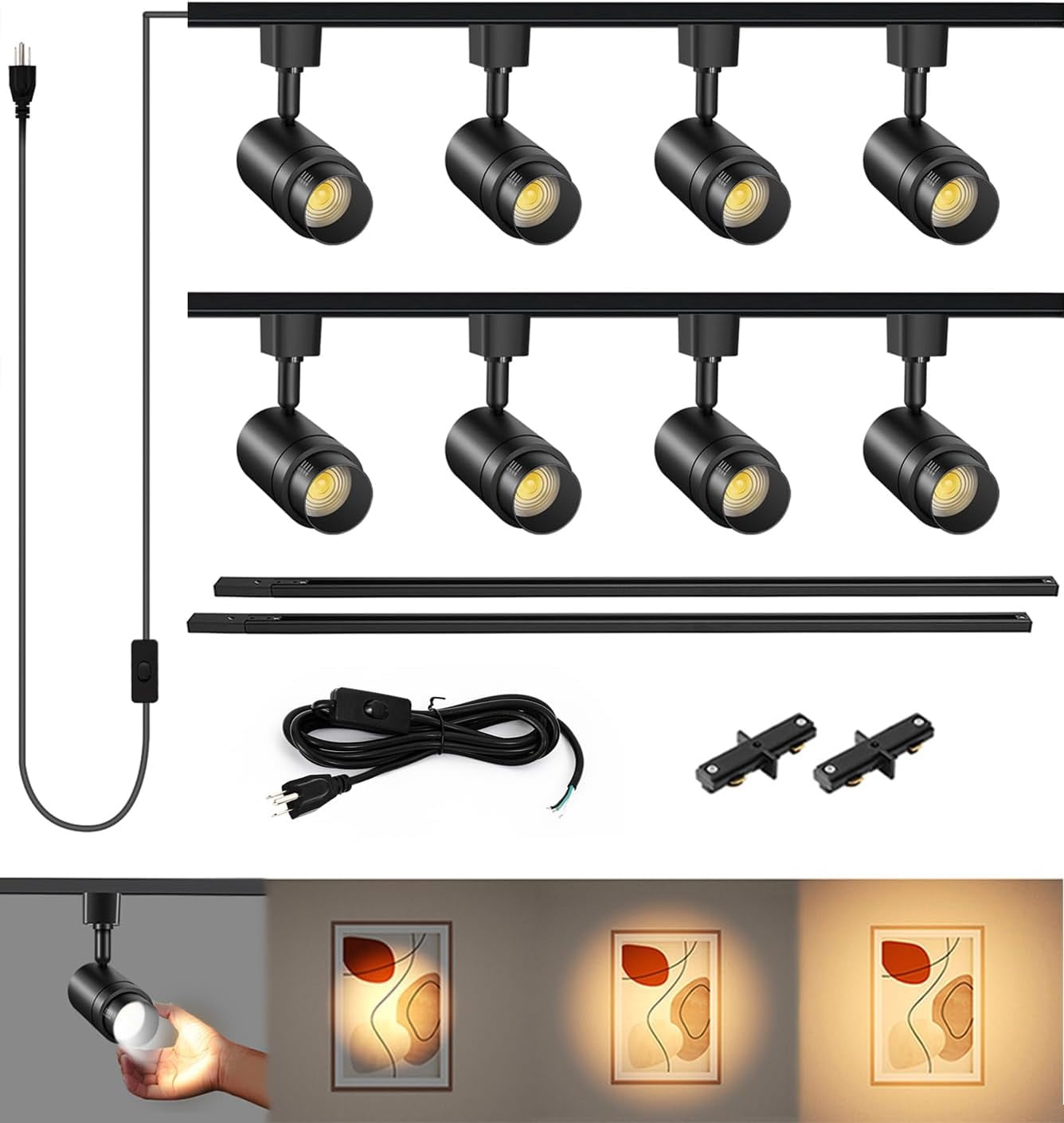 Plug in Track Lighting with Power Cord, 8-Light Zoomable LED Track ...