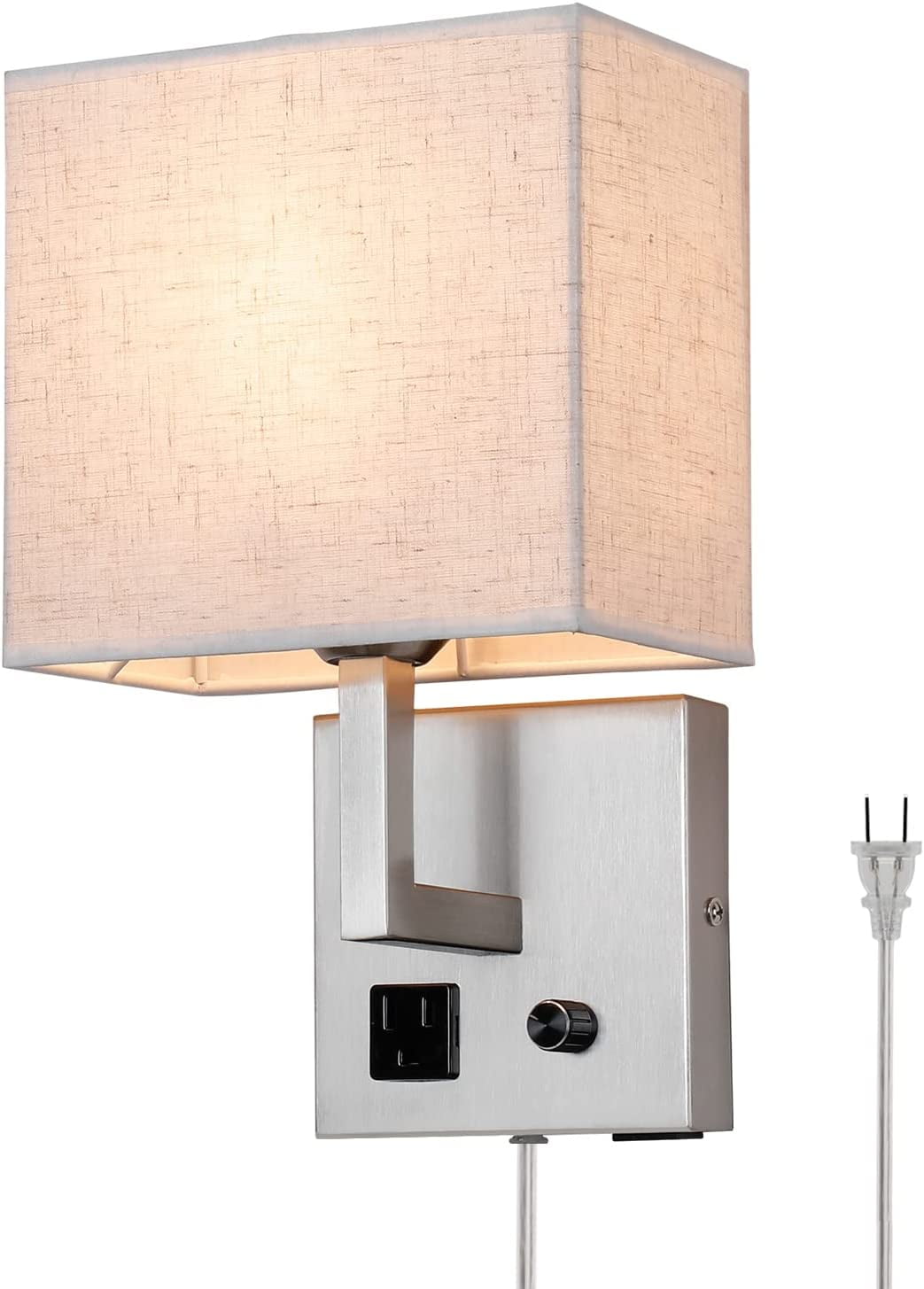Plug in Wall Sconce, Bedside Wall lamp with Plug and dimmable Switch ...